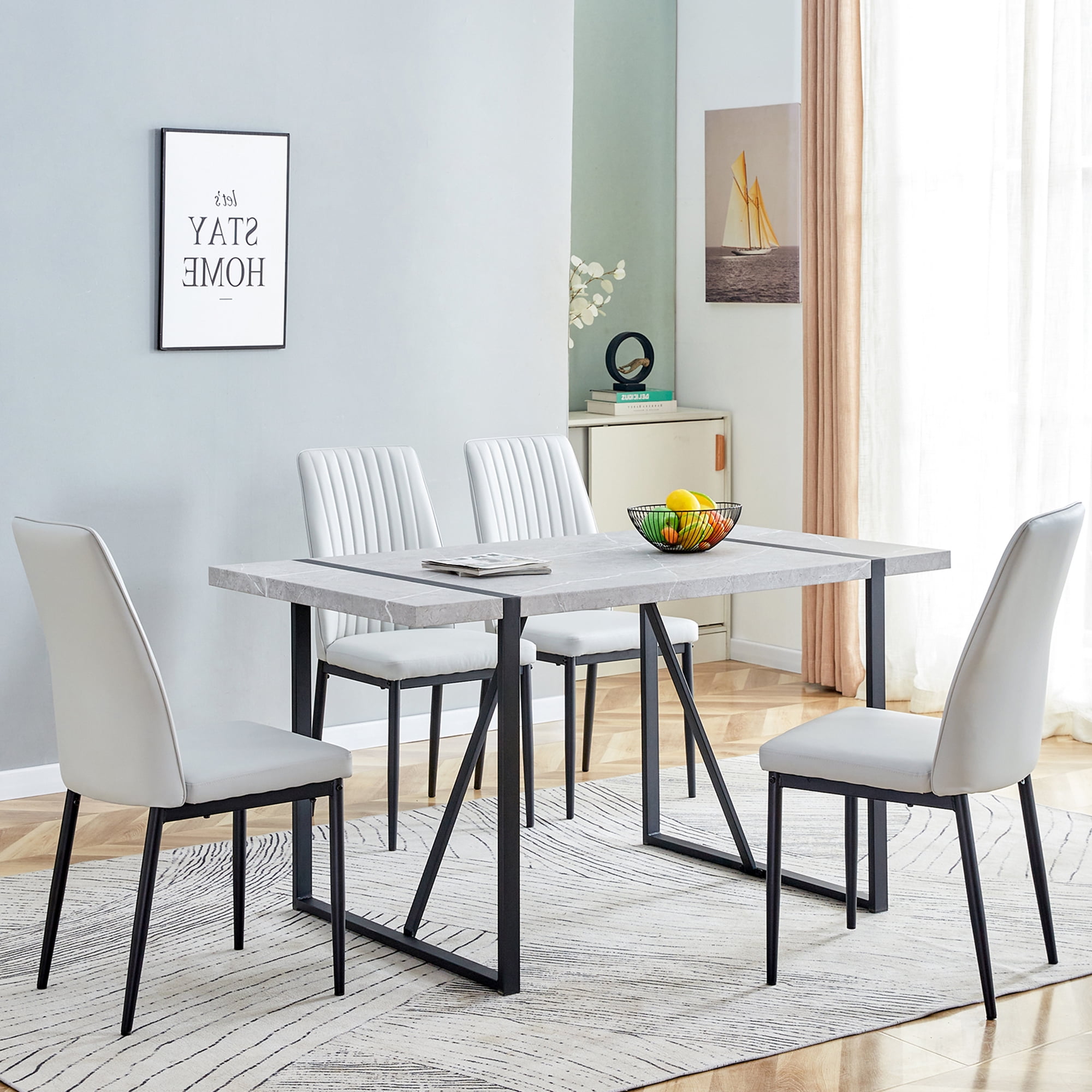 CoSoTower 5-Piece Dining Table Chairs Set, Rectangular Dining Room Table Set for 4, Modern ...