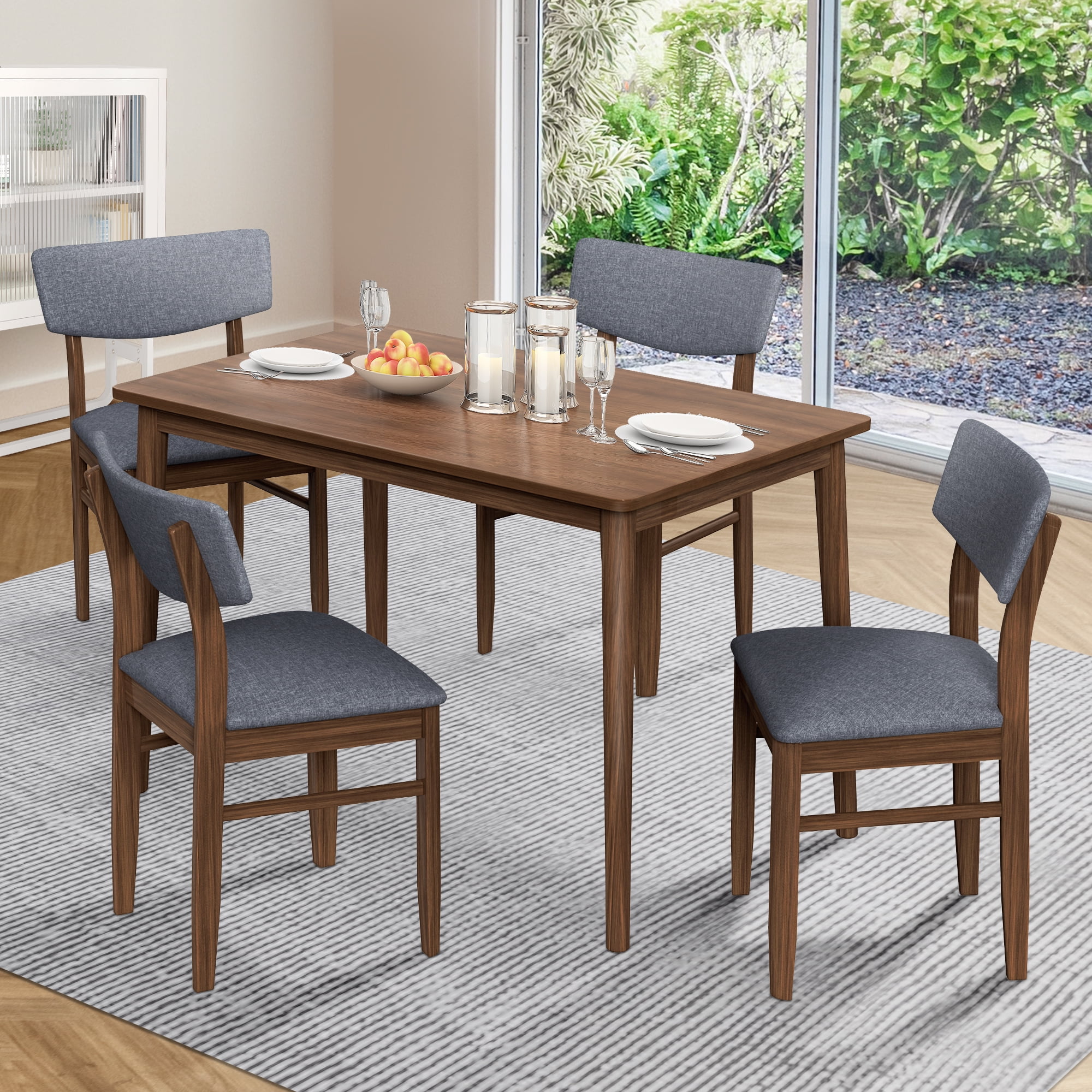 CoSoTower 5 Pieces Modern Dining Table Set with 1 Rectangular Table and 4 Chairs Fabric Cushion ...