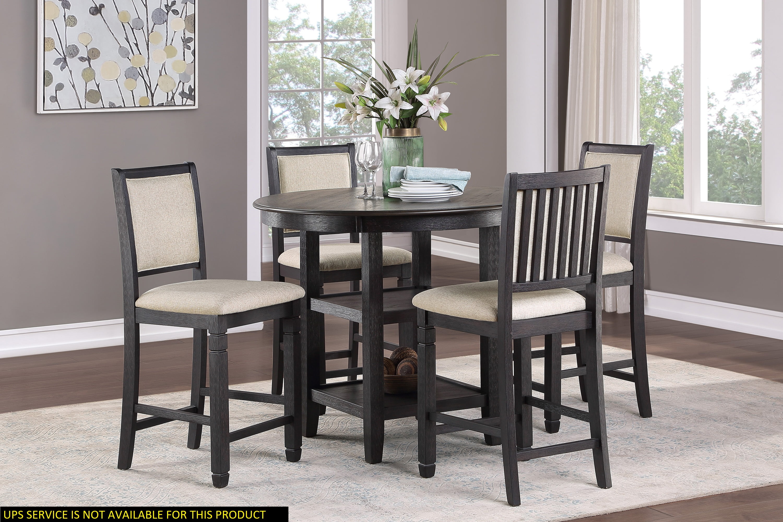 CoSoTower 5pc Counter Height Dining Set Table W Built-In Shelves and 4X ...