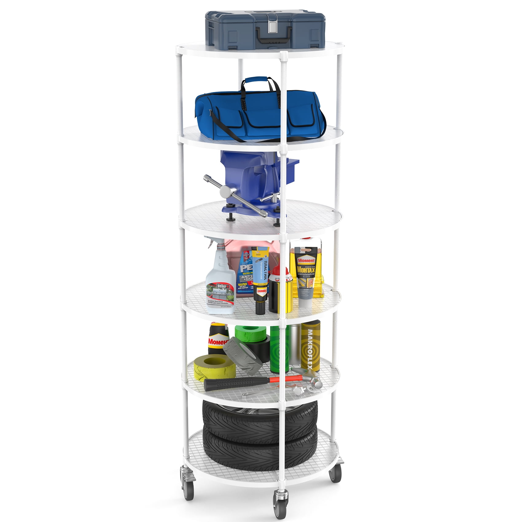 CoSoTower 6 Tiers Mobility Round Shelving Unit with Adjustable Shelves ...