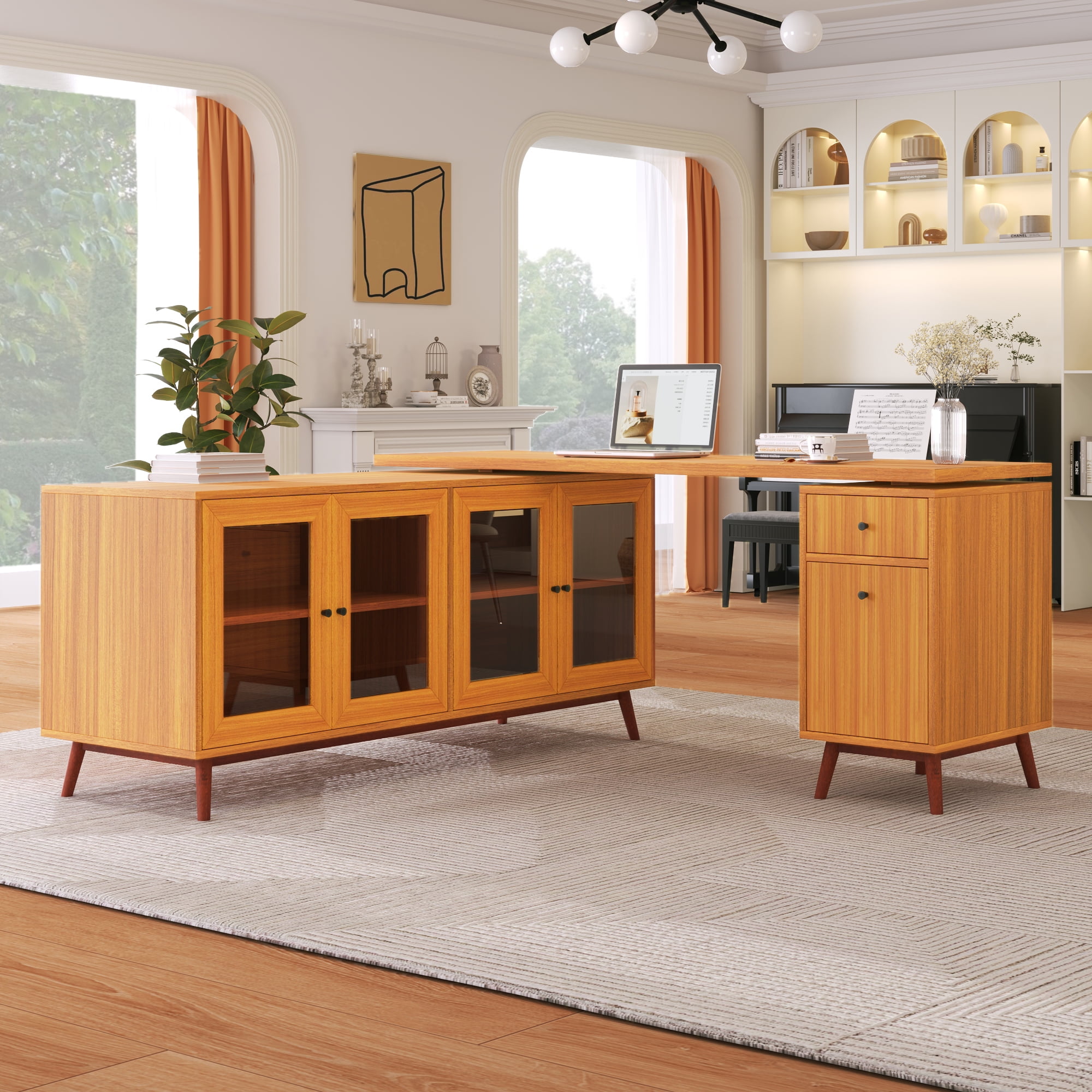 CoSoTower 66.5" Modern L-Shaped Executive Desk with Delicate Tempered ...