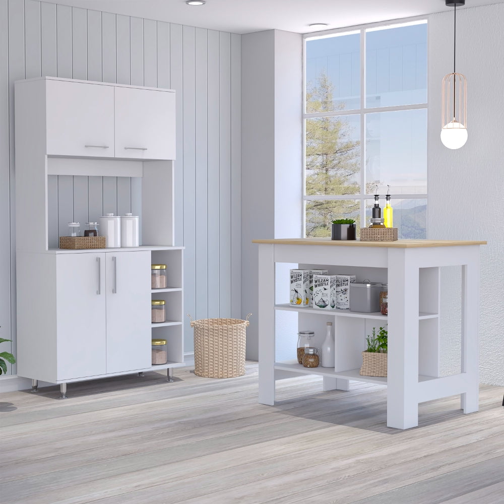 CoSoTower 7-Shelf 4-Door 2-Piece Kitchen Set, Kitchen Island and Pantry ...