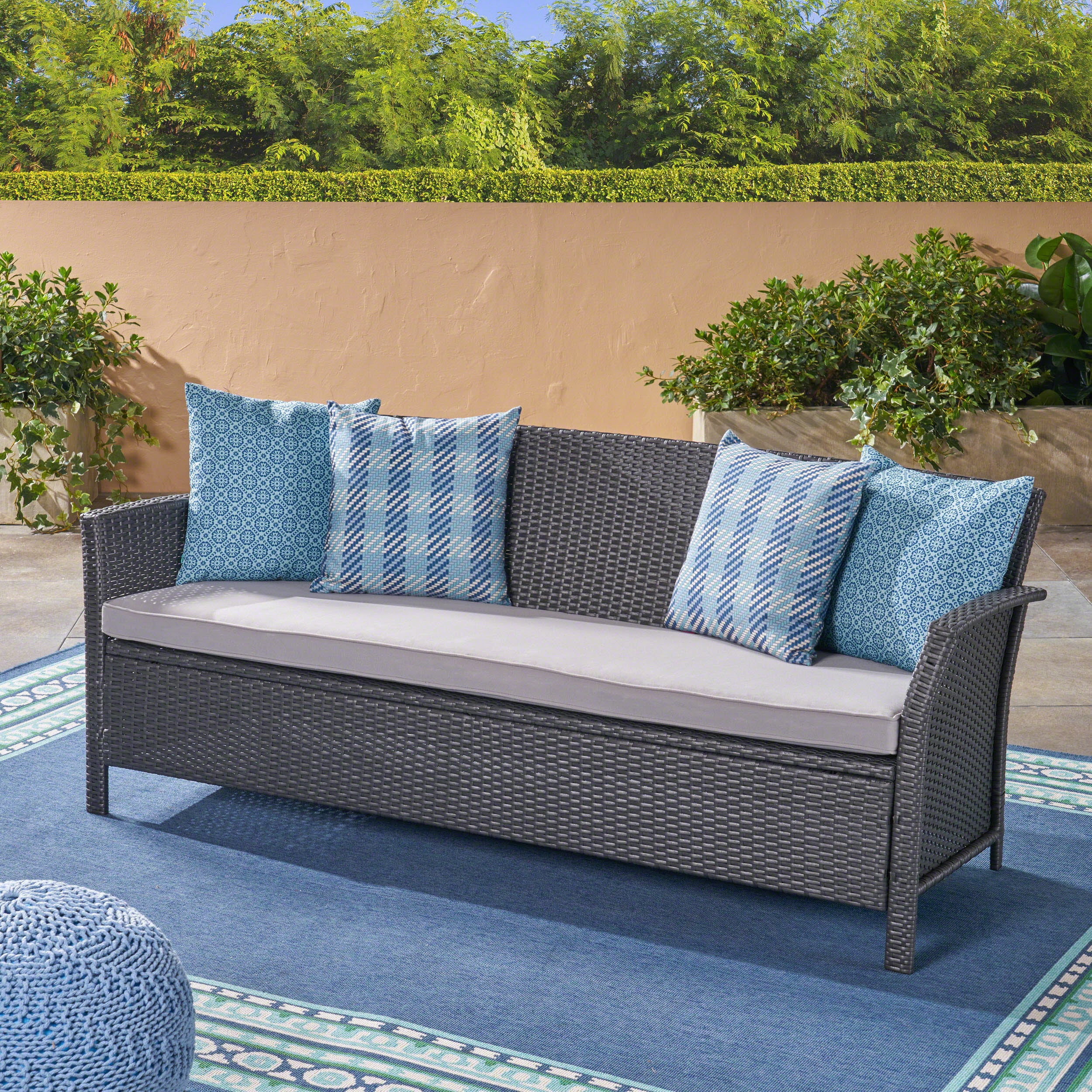 CoSoTower 73.25" Outdoor 3-Seater Faux Wicker Rattan Style Sofa with ...