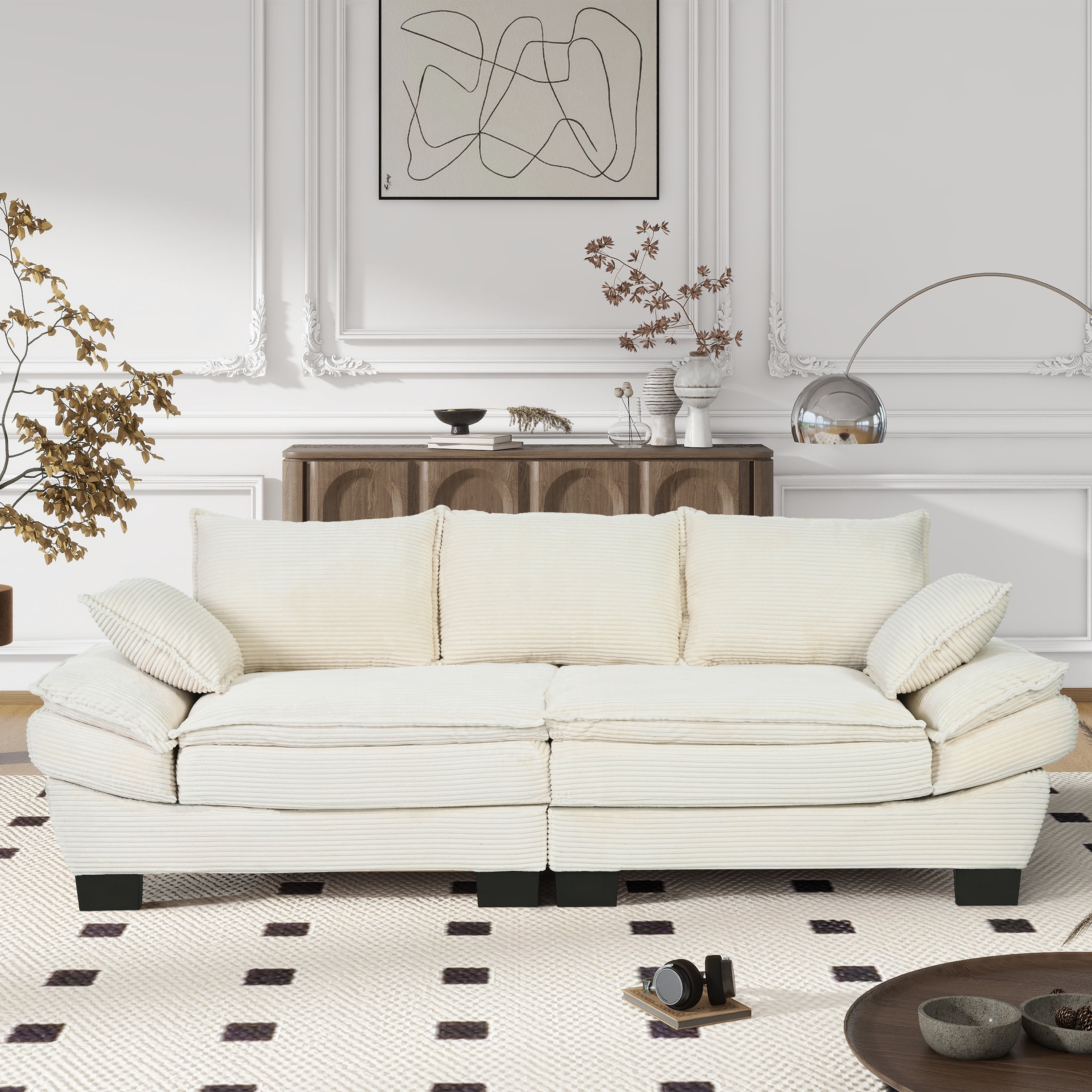 CoSoTower 85.4" Modern Curved Sofa, Back Upholstered Couch with 2 ...