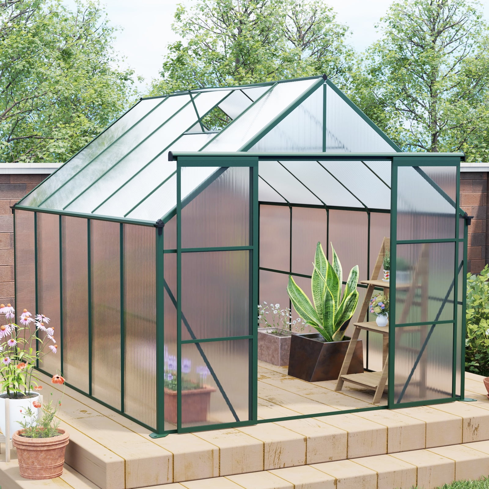 CoSoTower 8X10FT Double Door Polycarbonate Greenhouse Raised Base and ...