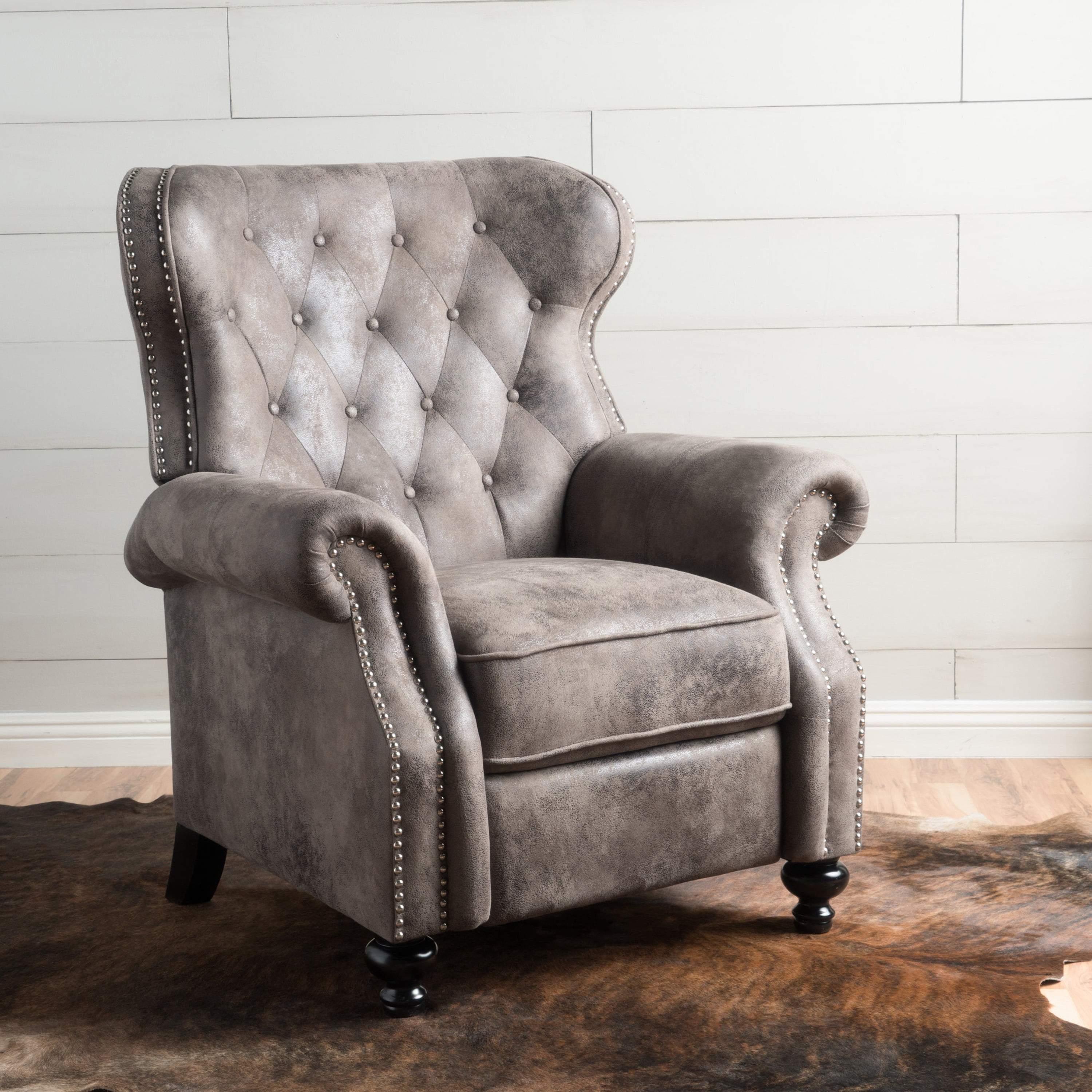CoSoTower Accented Push Back Recliner Chair with Rolled Arms in Brown ...