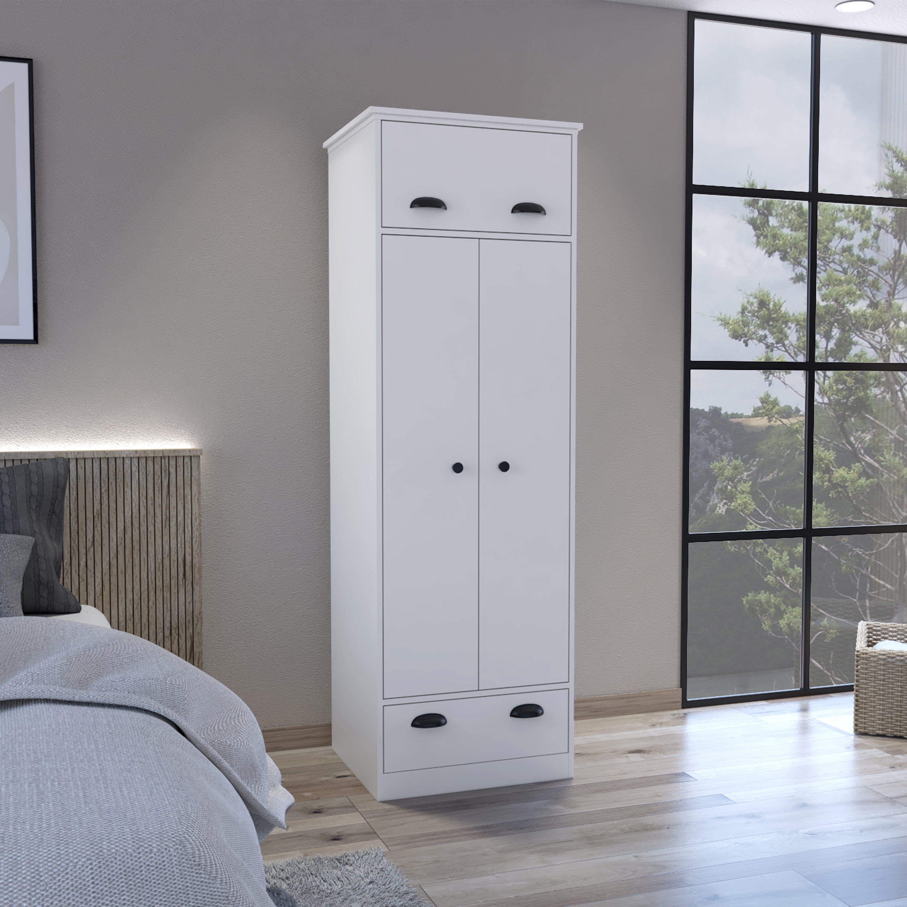 CoSoTower Armoire with 1 Drawer and 1 Hinged Drawer with Handles White ...