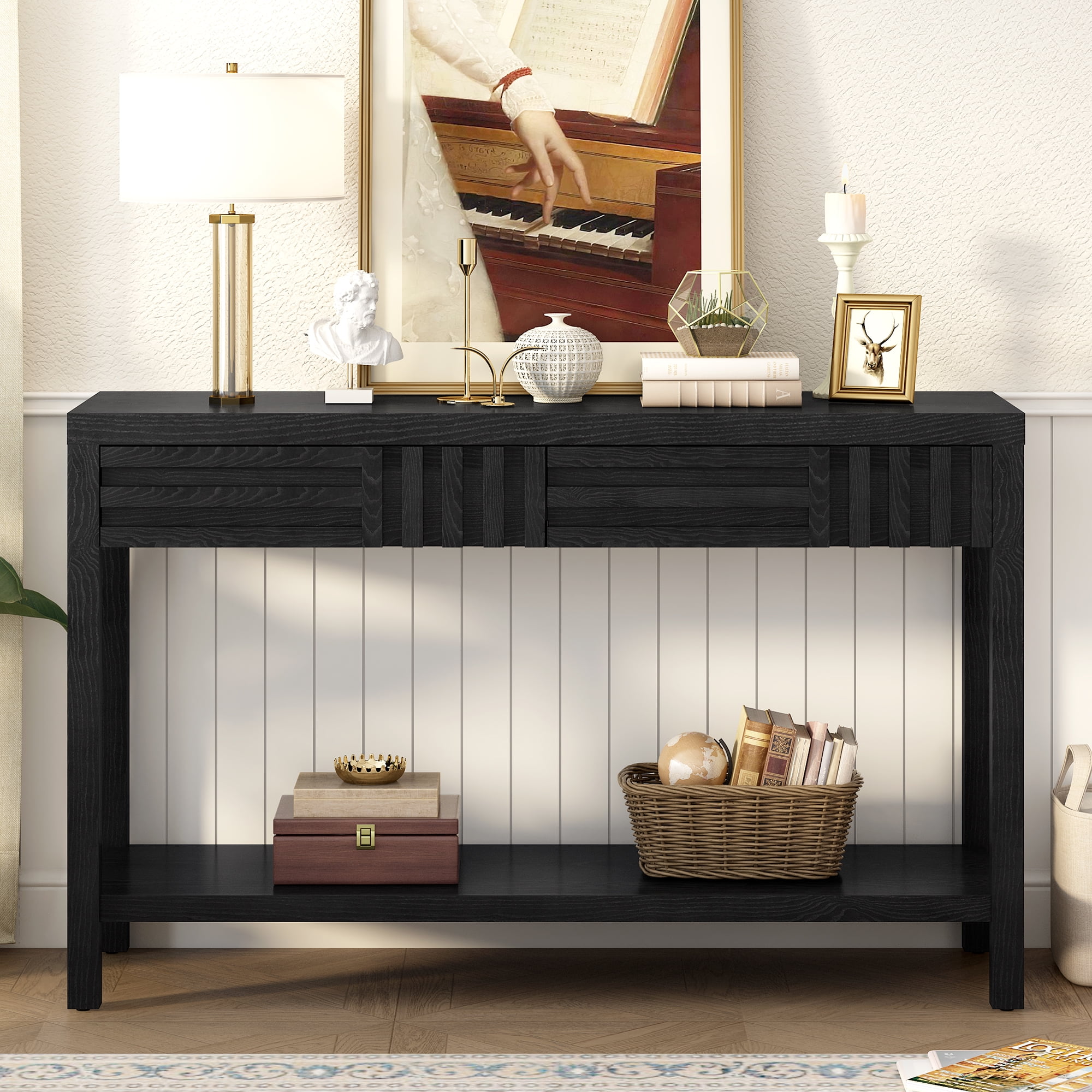 CoSoTower Ash Veneer Modern Style Console Table, Striped Design ...