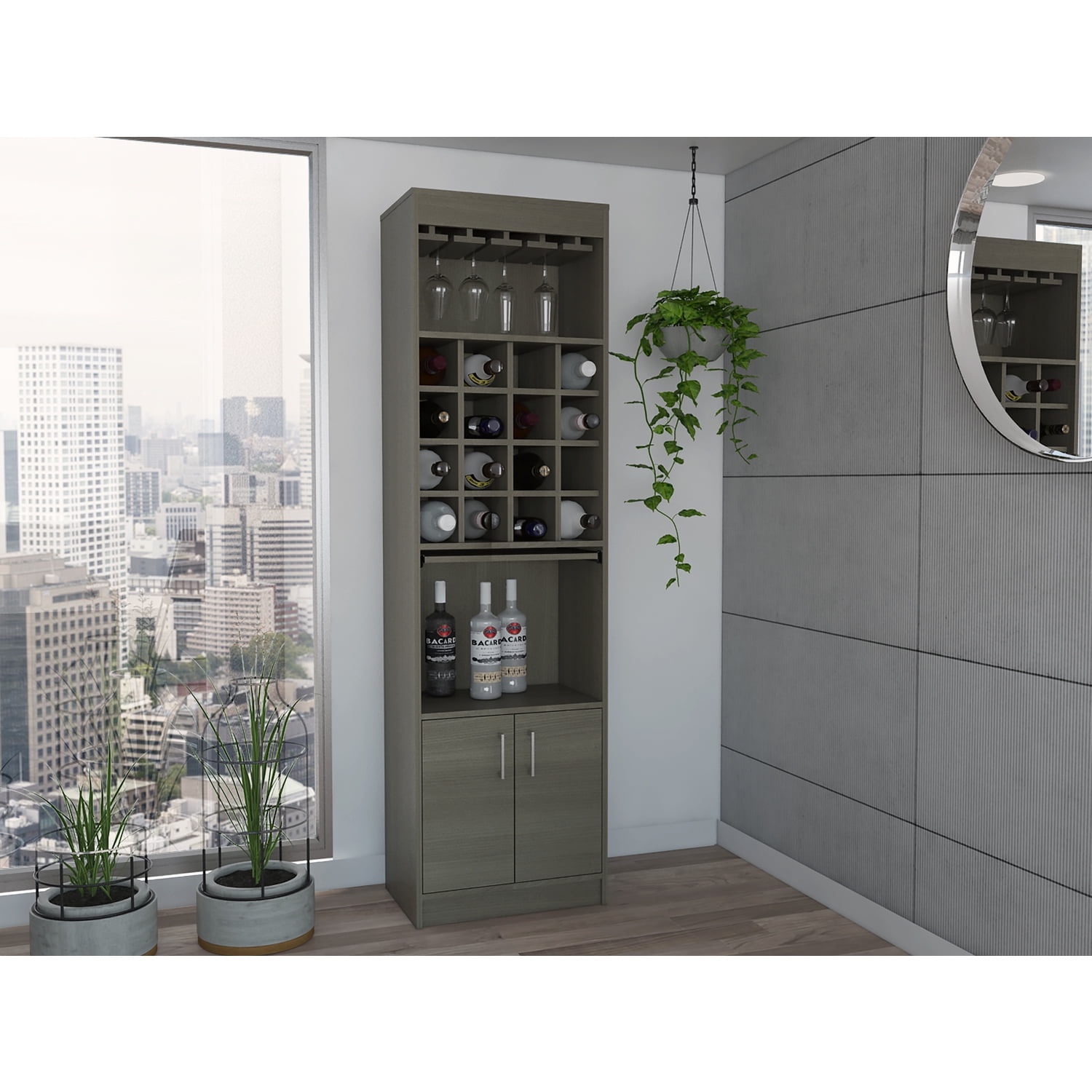 CoSoTower Bar Cabinet, Concealable Serving Tray, Sixteen Built-In Wine ...