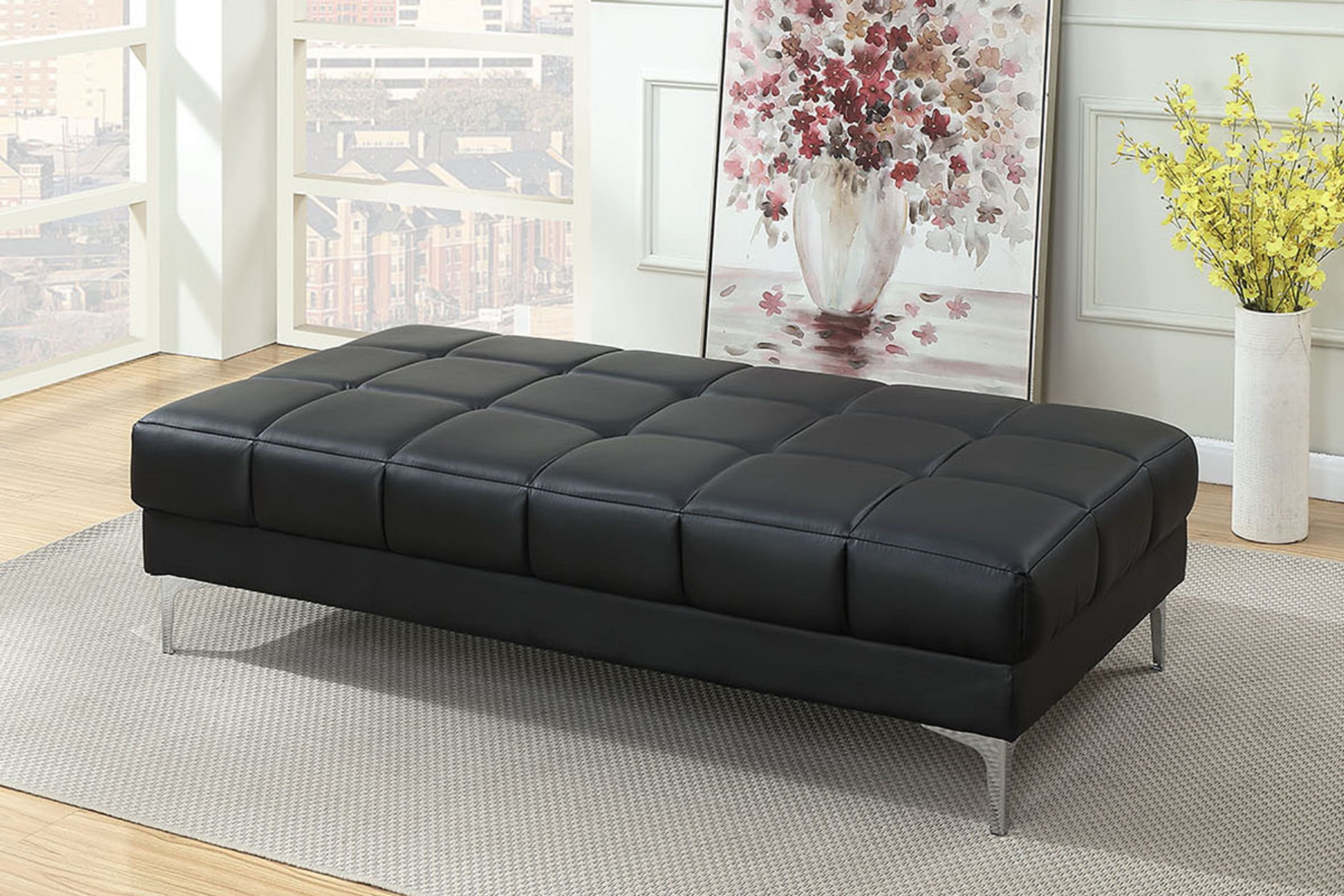 CoSoTower Black Bonded Leather Extra Large Ottoman Metal Legs 1Pc ...