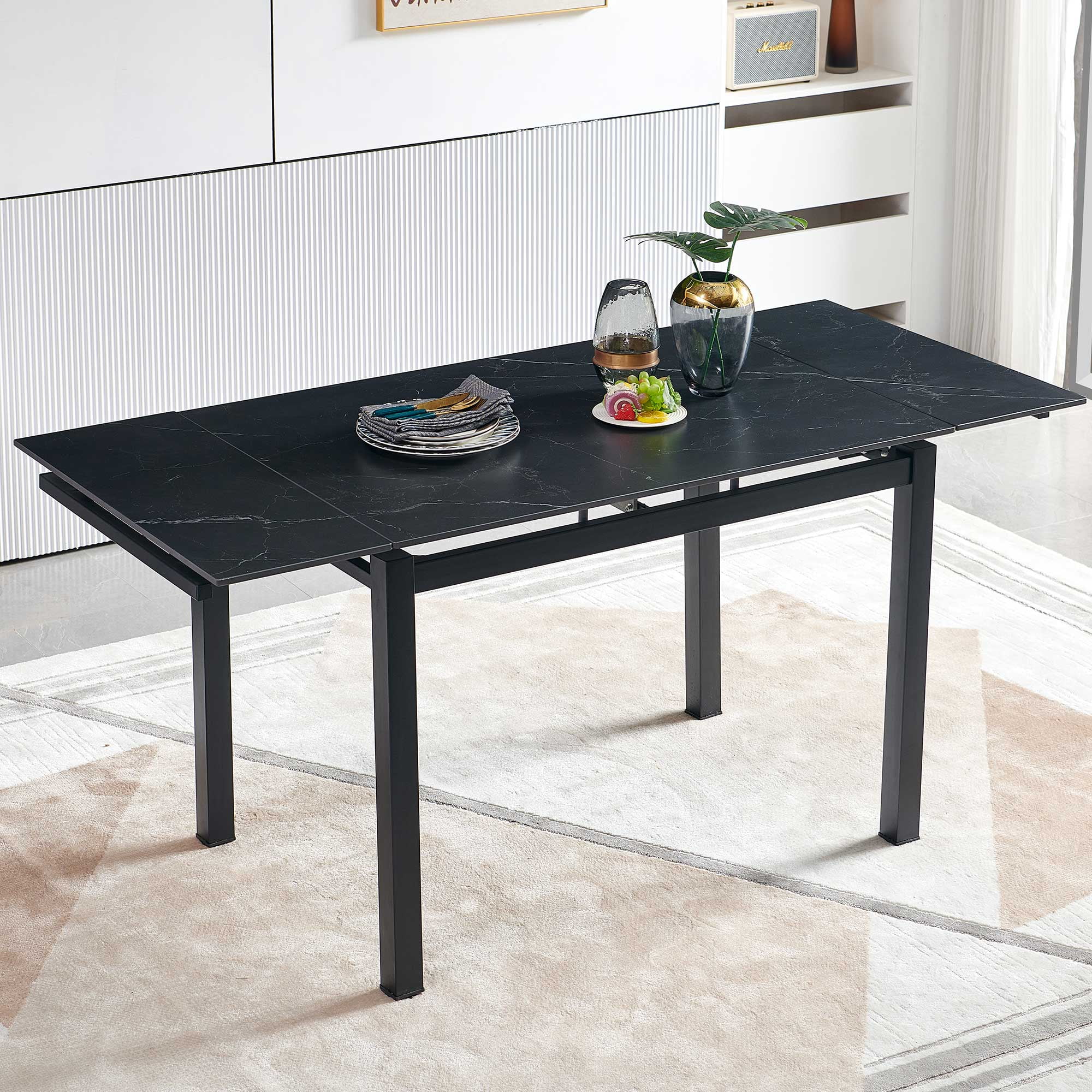CoSoTower Black Ceramic Modern Rectangular Expandable Dining Room Table ...