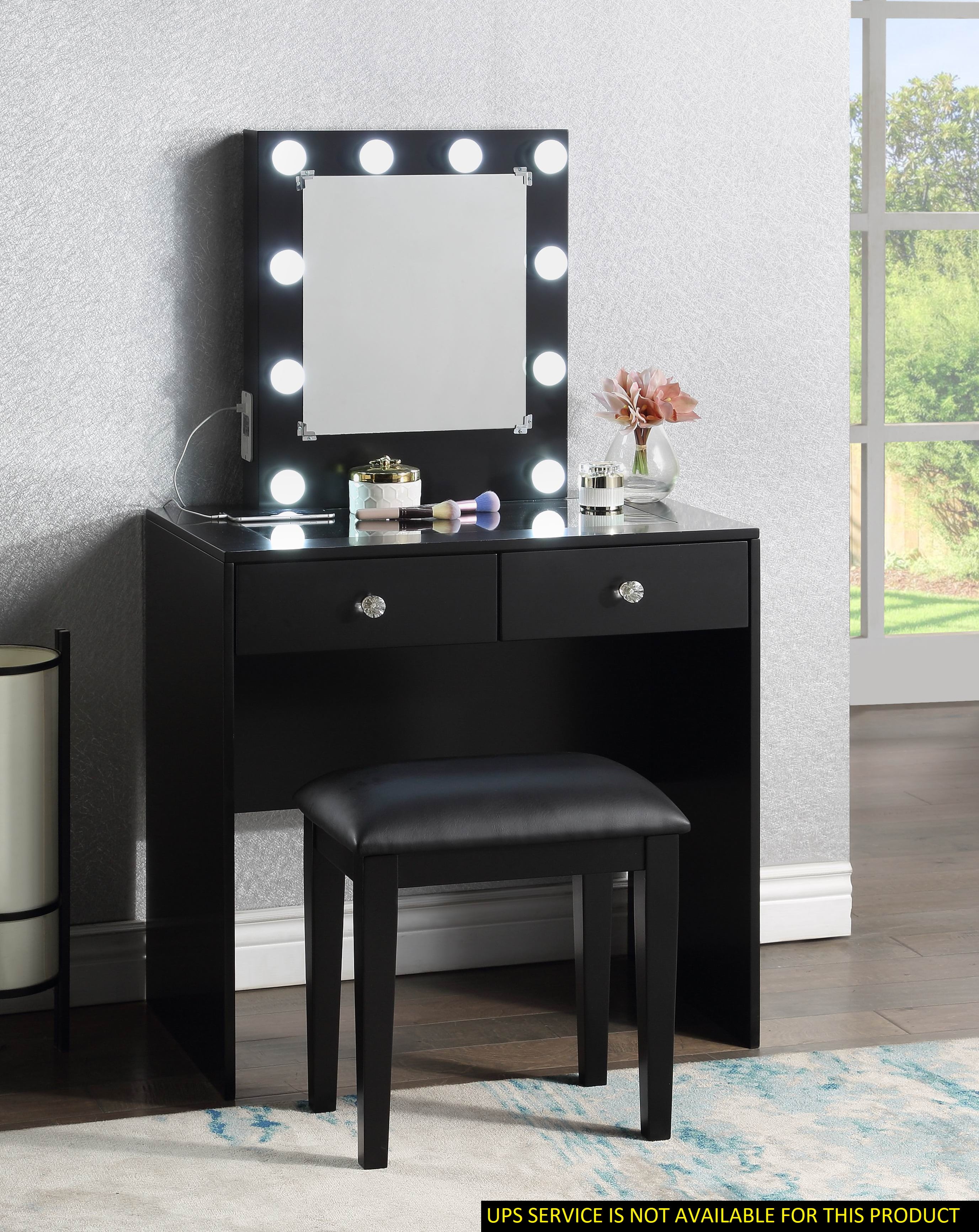 CoSoTower Black Makeup Vanity and Stool Set with 10 Lights and USB Port ...
