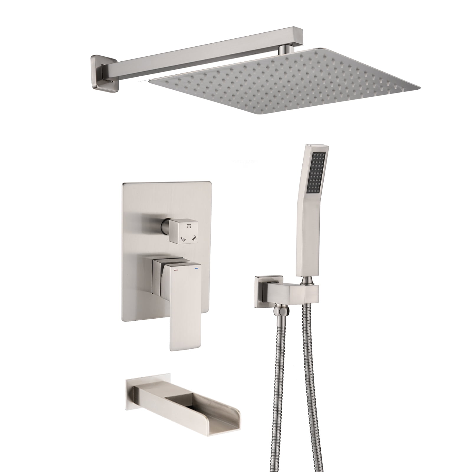 CoSoTower Brushed Grey Shower 10 Inch Brass Bathroom Deluxe Rainwater ...