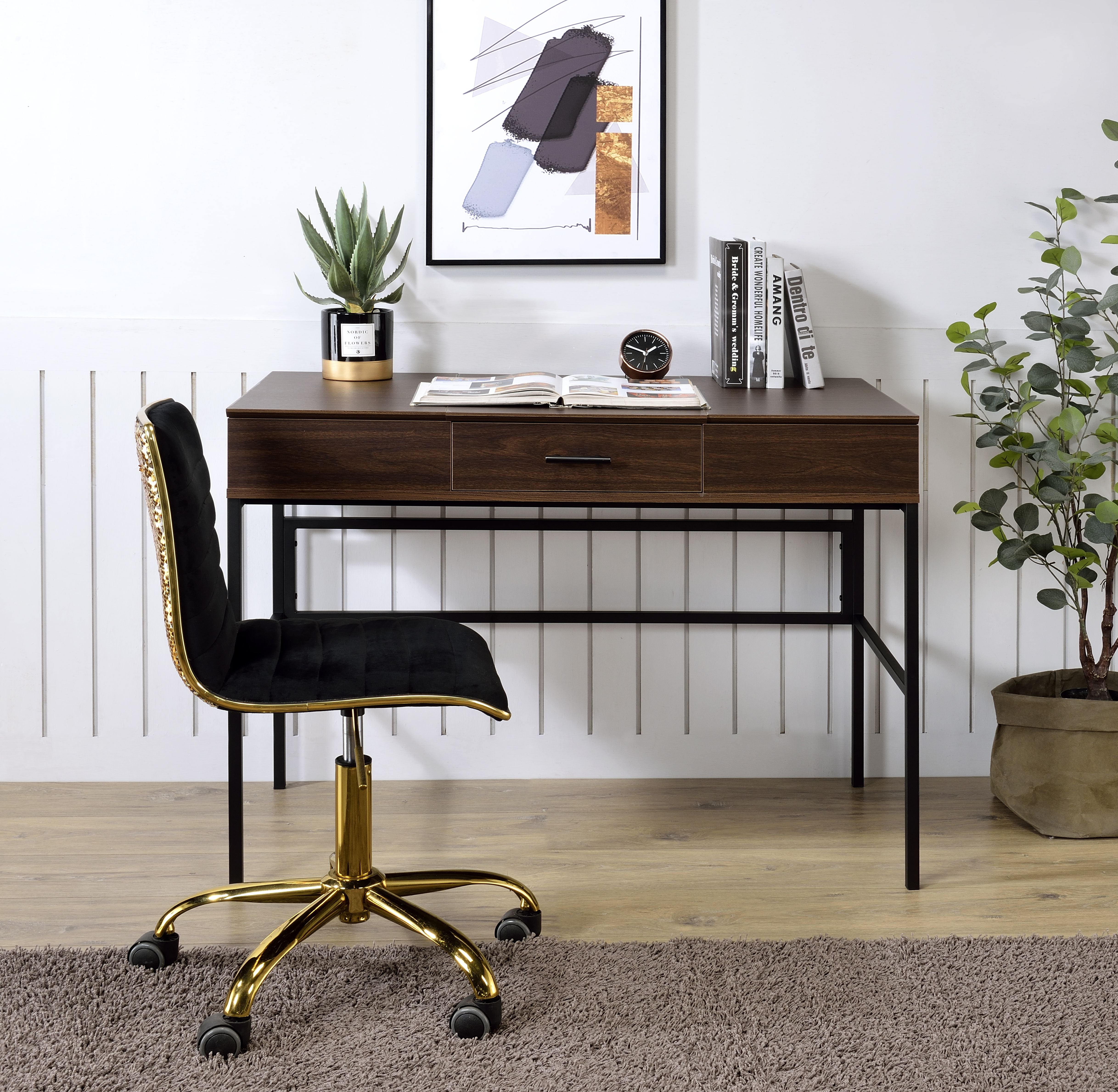 CoSoTower Built-In Usb Port Writing Desk, Oak & Black Finish 93092 ...