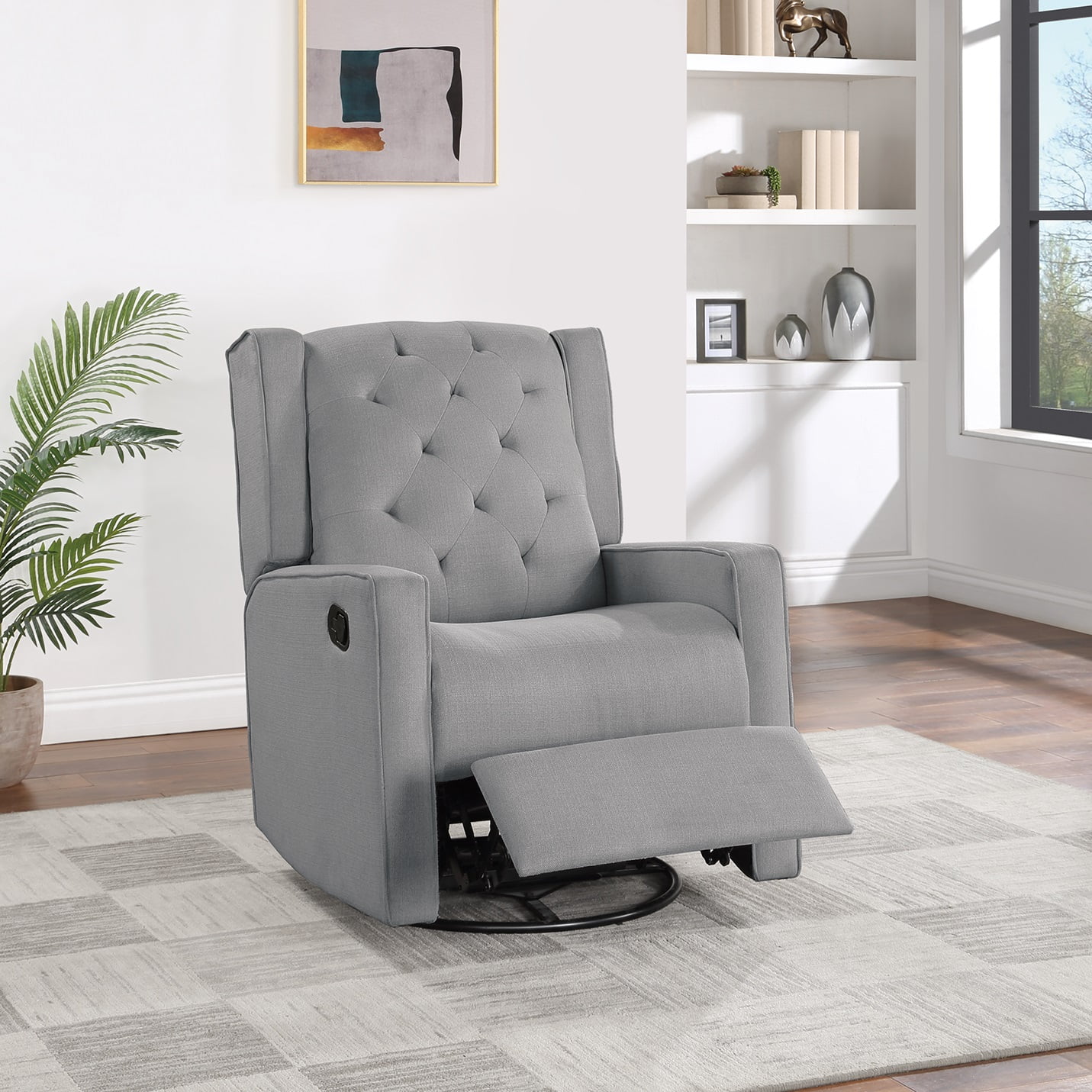 CoSoTower Contemporary Dark Gray Color Polyfiber Swivel Recliner Chair ...
