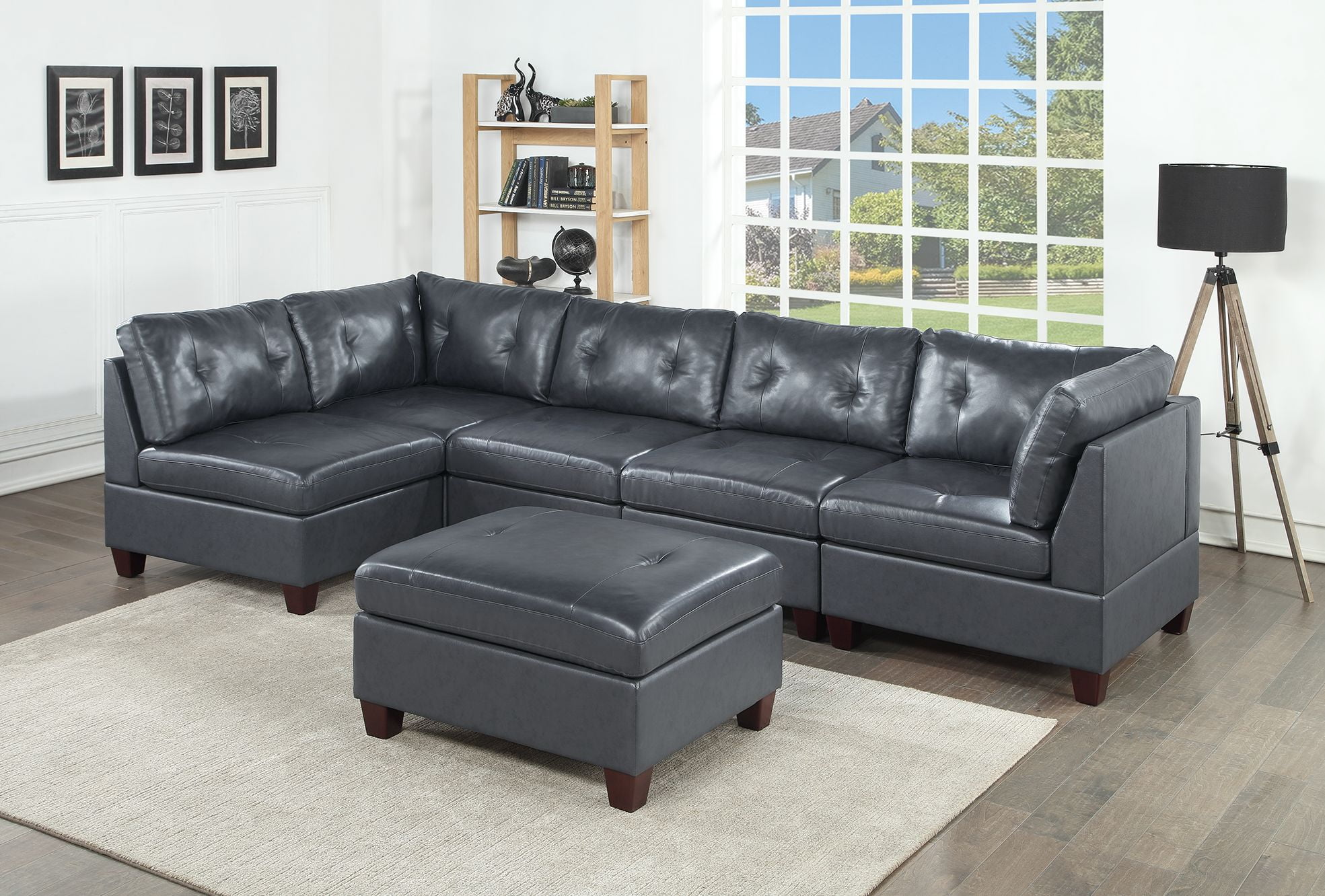 CoSoTower Contemporary Genuine Leather Black Tufted 6pc Modular ... CoSoTower Contemporary Genuine Leather Black Tufted 6pc Modular ...
