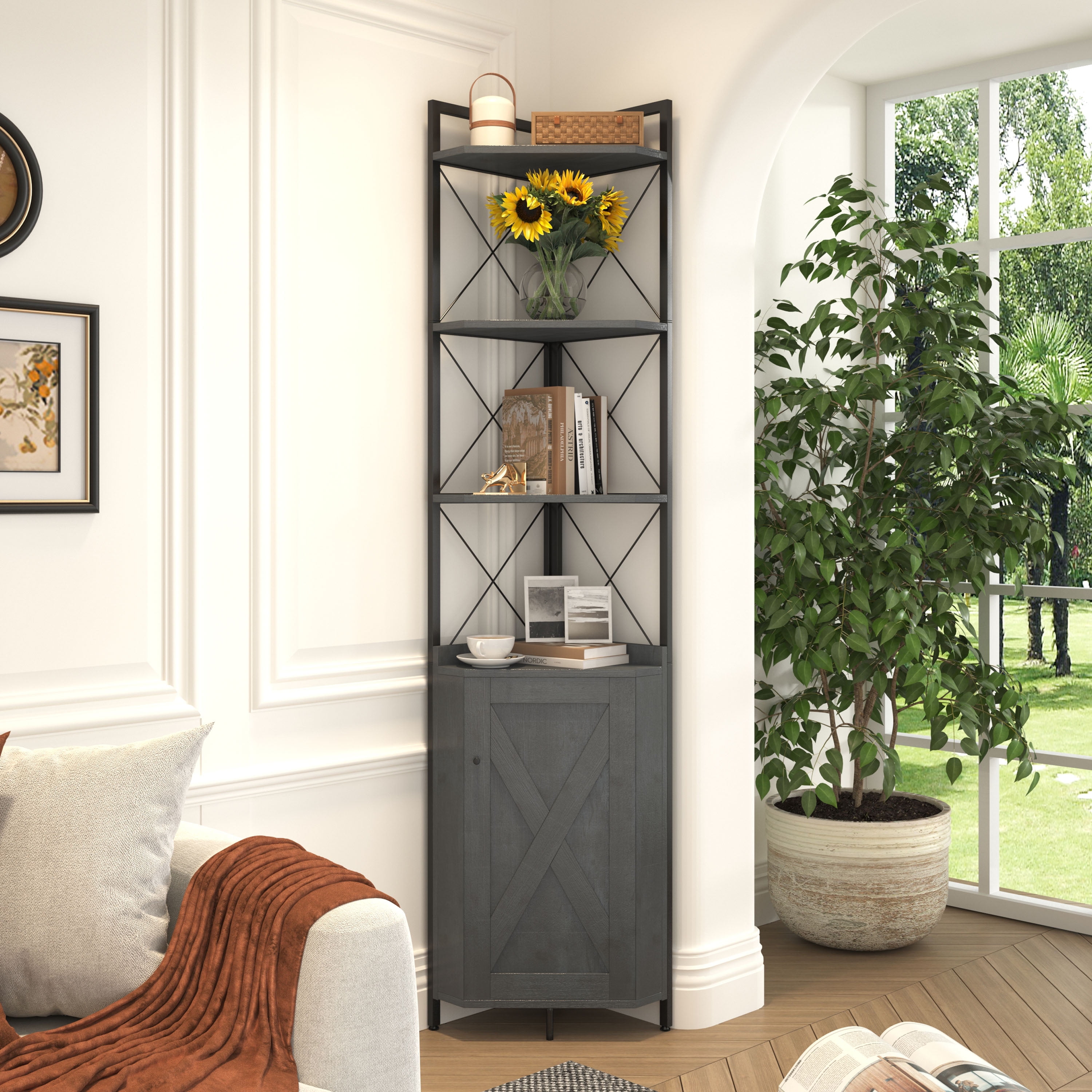 CoSoTower Corner Shelf 5-Tier With Storage,Corner Cabinet Bookshelf ... CoSoTower Corner Shelf 5-Tier With Storage,Corner Cabinet Bookshelf ...