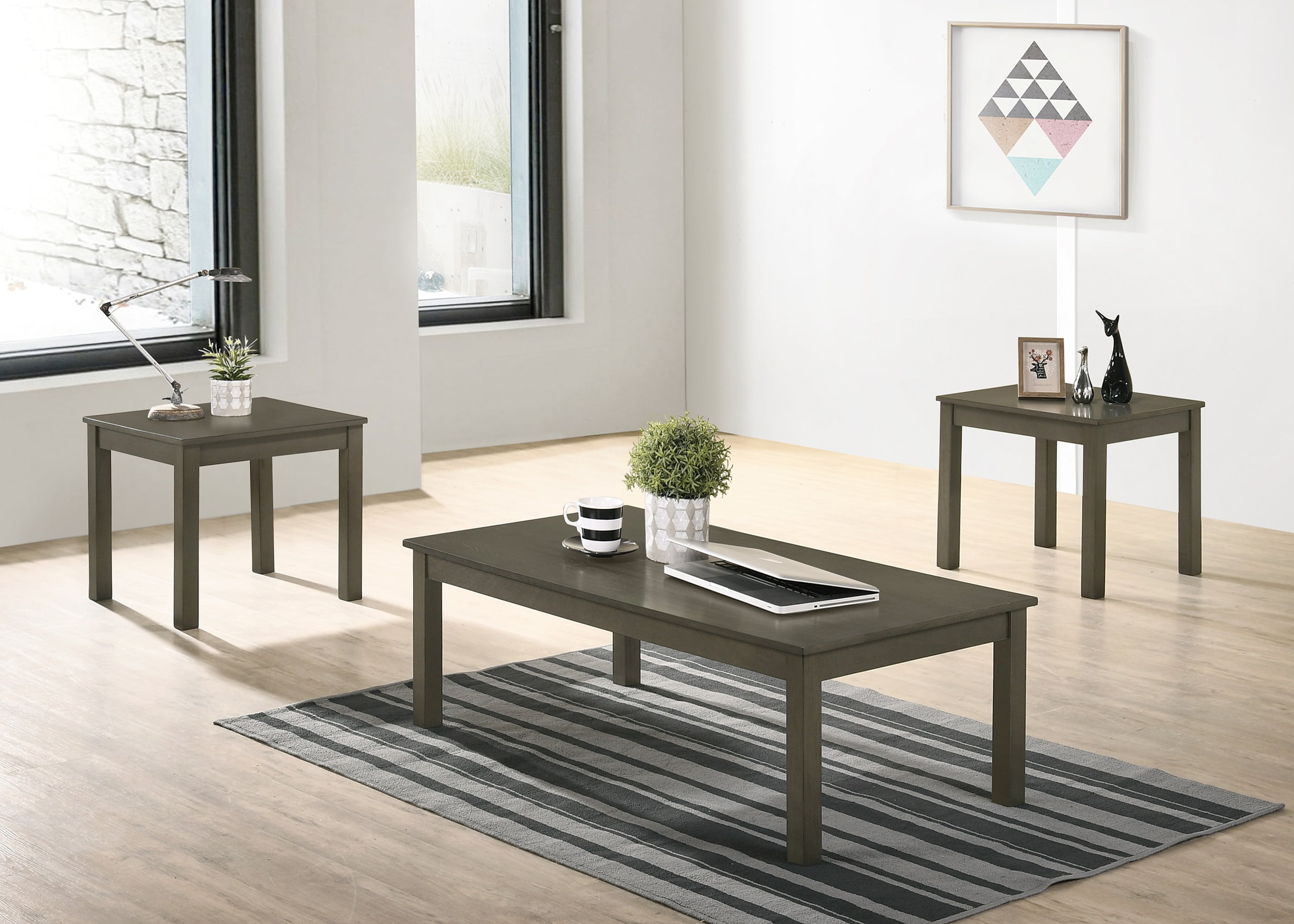 CoSoTower Dark Grey Color Elegant 3pc Coffee Table Set 1X Coffee Table ...