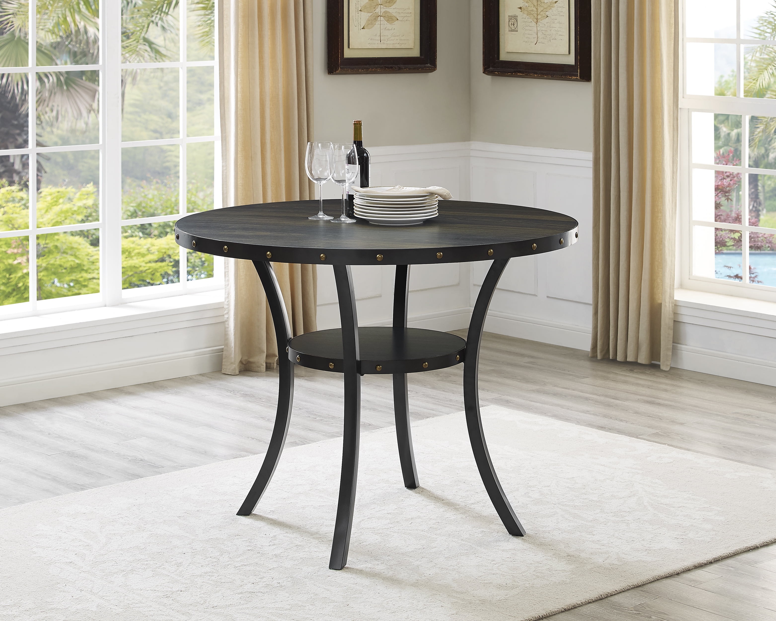 CoSoTower Dining Collection Espresso Wood Counter Height Nailhead Round ...