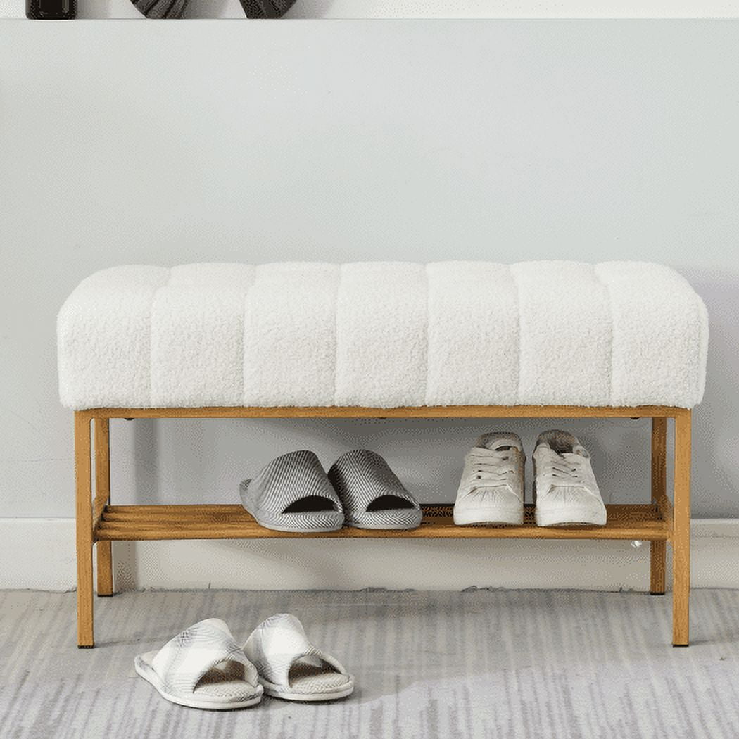 CoSoTower End of Bed Bench with Shelf, Teddy Fabric Upholstered Storage ...
