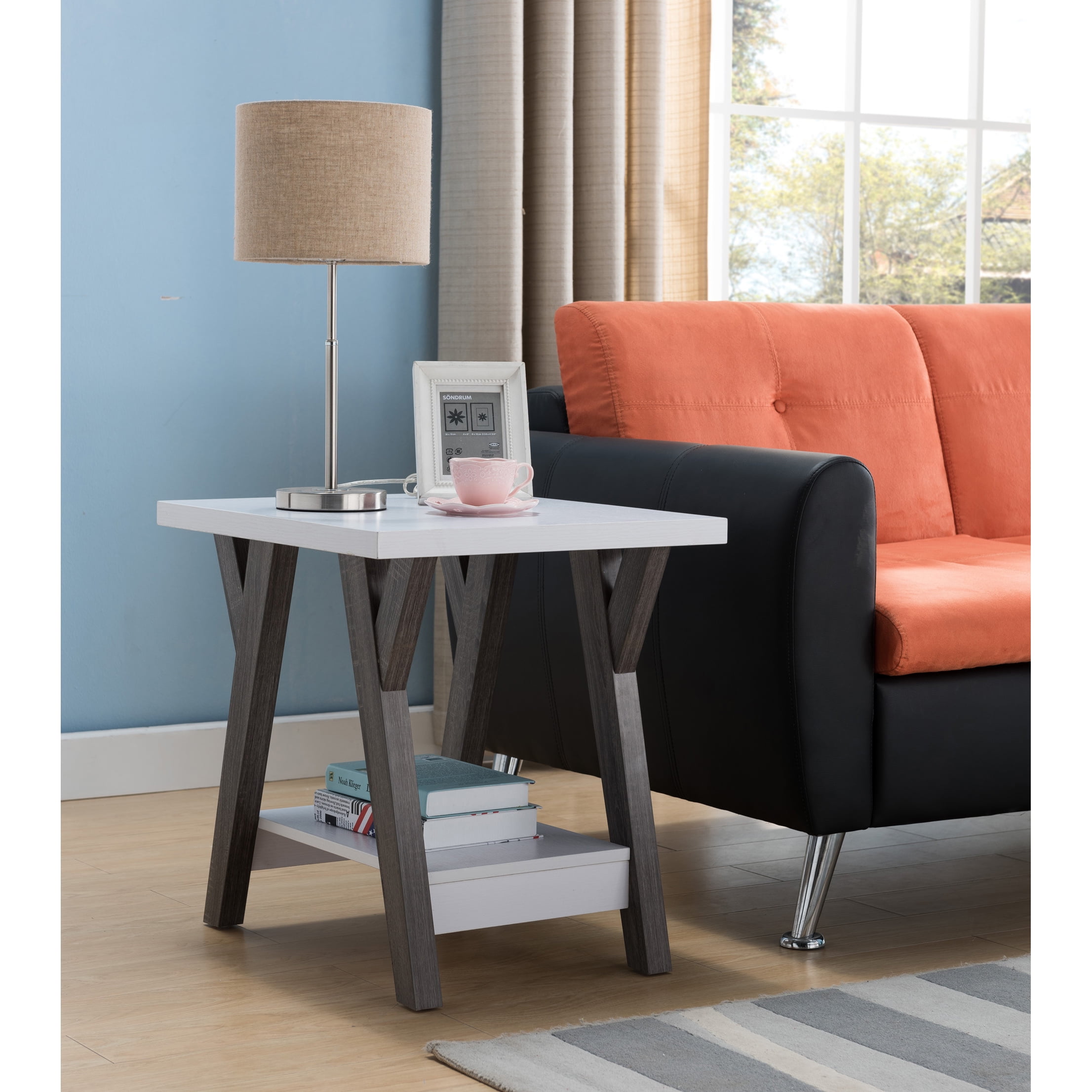 CoSoTower End Table White & Distressed Grey - Walmart.com