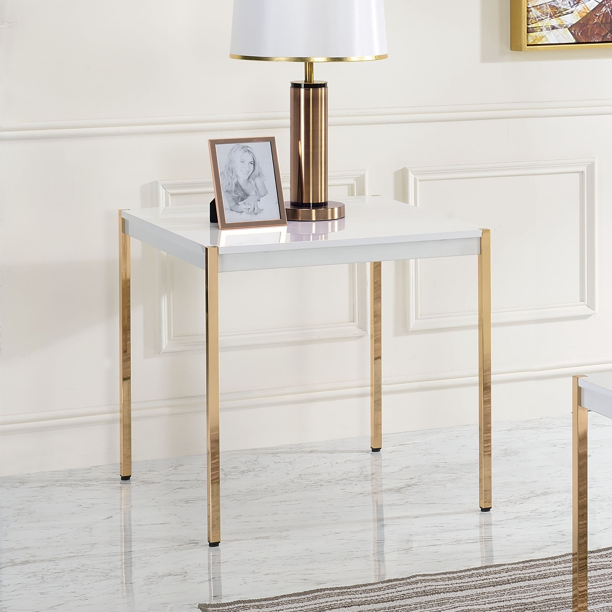 CoSoTower End Table in White & Gold Finish - Walmart.com