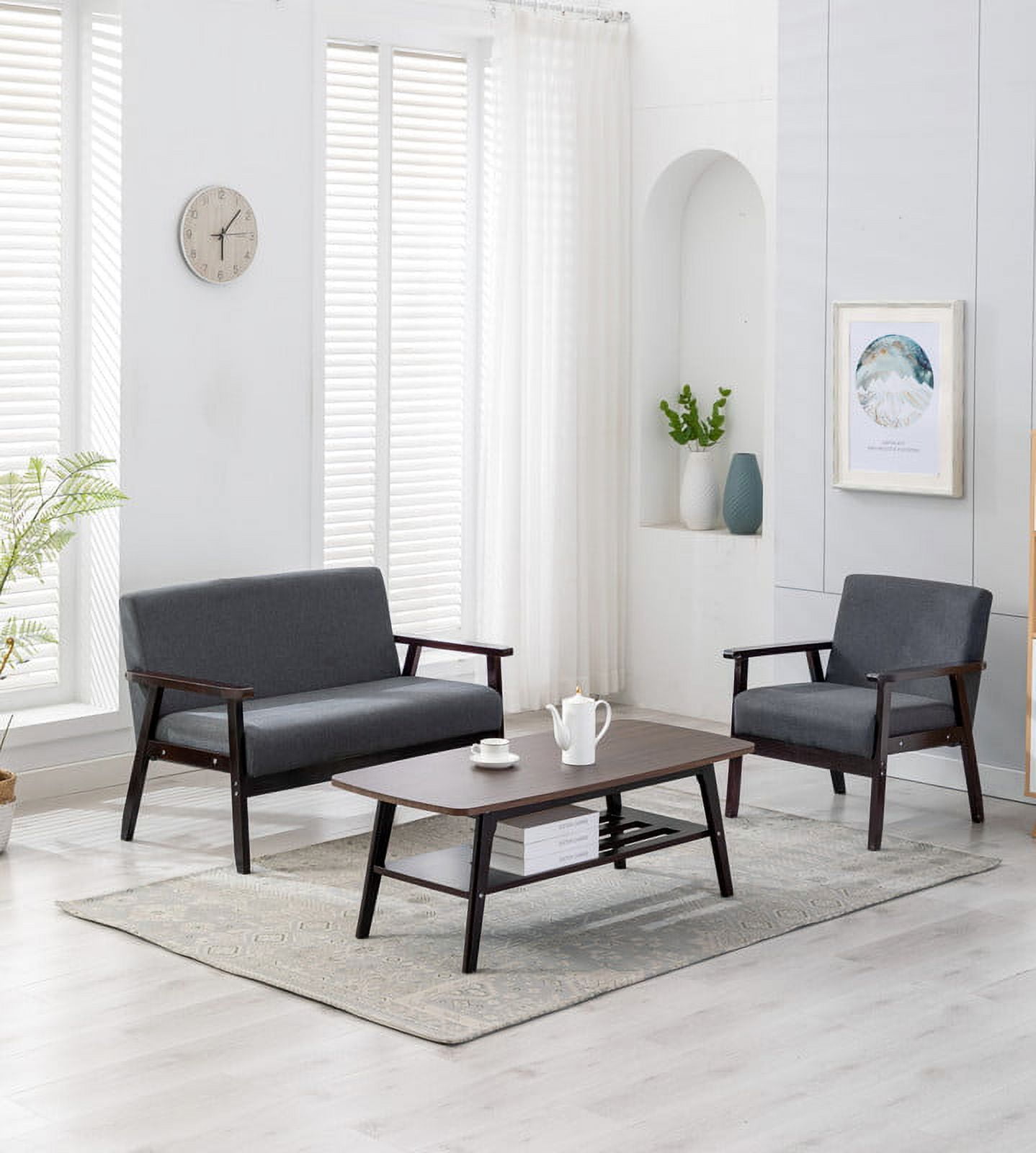 CoSoTower Espresso Coffee Table Loveseat Chair Set - Walmart.com