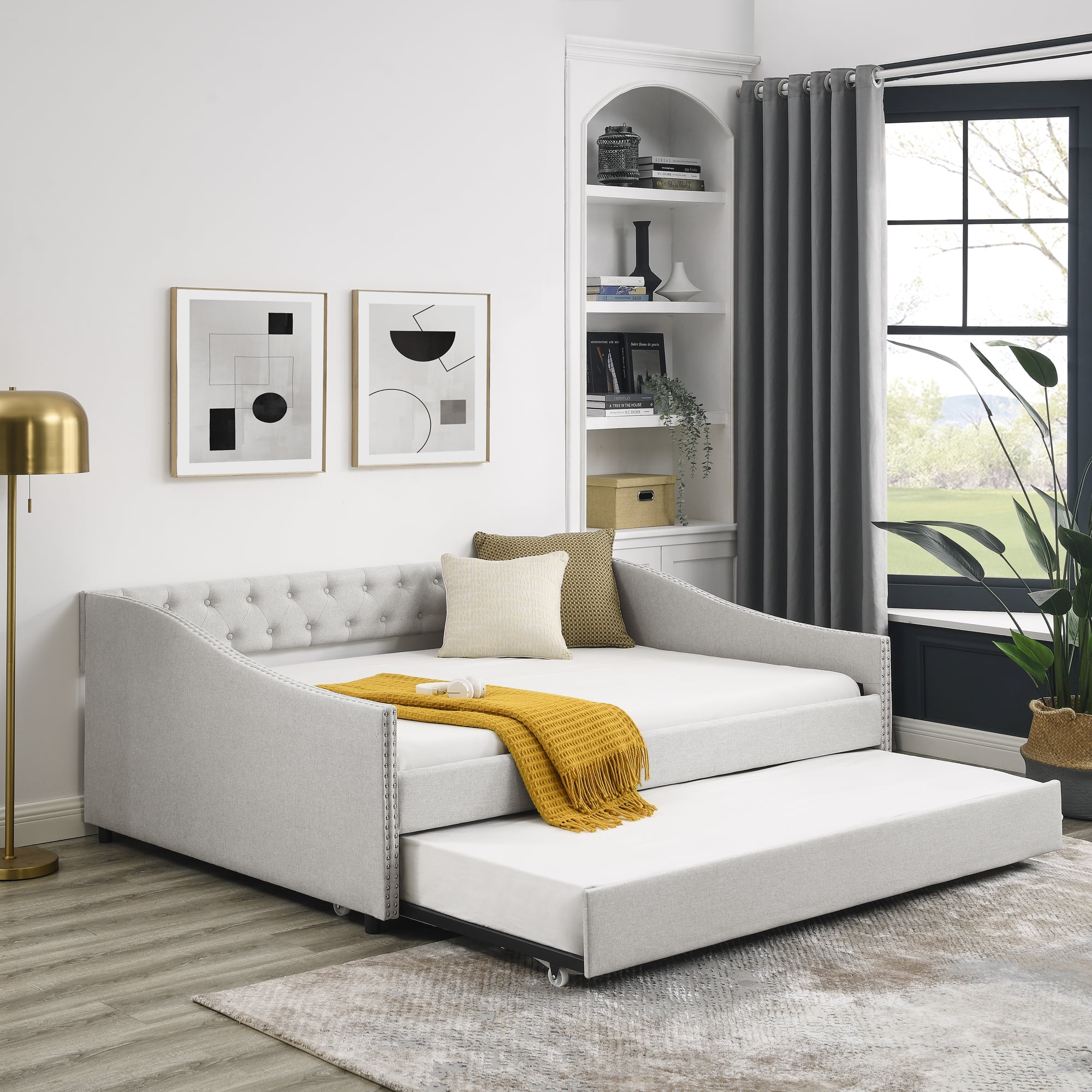 CoSoTower Full Size Daybed with Twin Size Trundle Upholstered Tufted ...