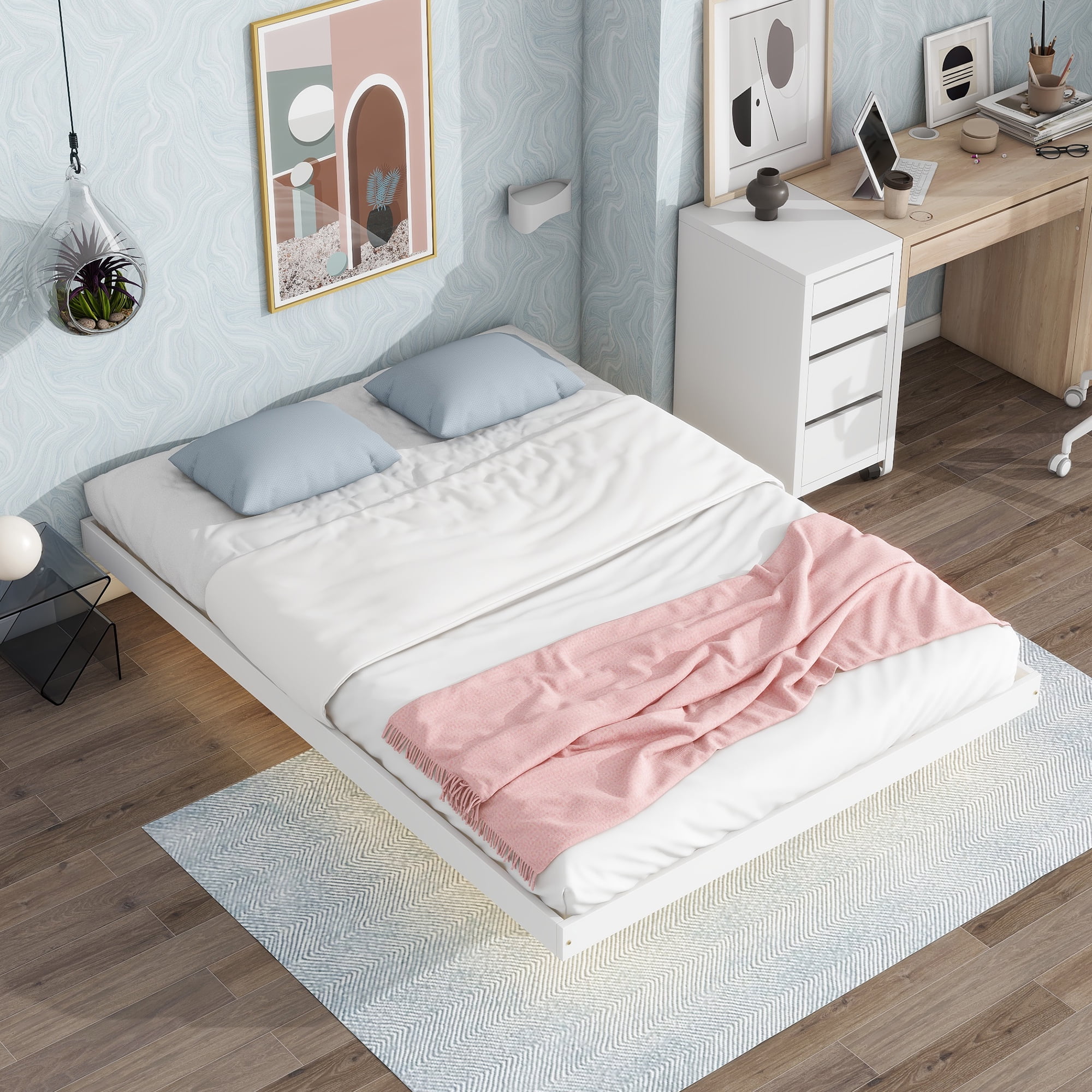 CoSoTower Full Size Floating Bed with LED Lights Underneath,Modern Full ...