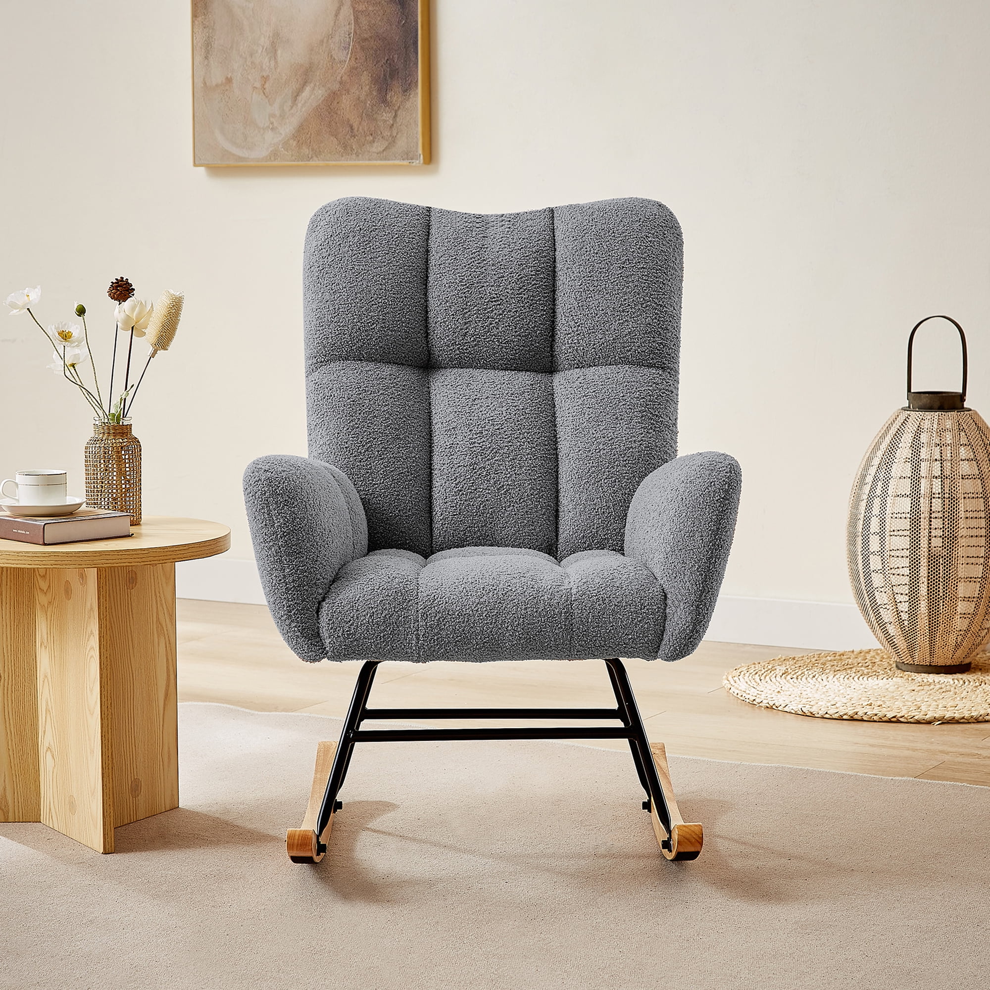 CoSoTower Grey Teddy Fabric Rocking Chair - Walmart.com
