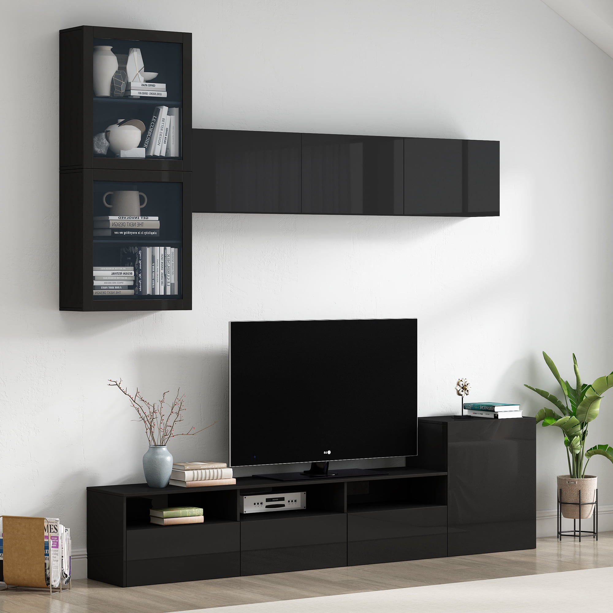 Homiyad High Gloss TV Stand with Ample Storage Space, Media Console for ...