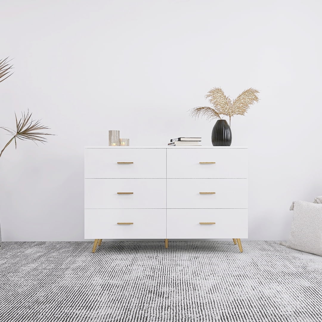 CoSoTower High Glossy Surface 6 Drawers Chest of Drawer with Golden ...