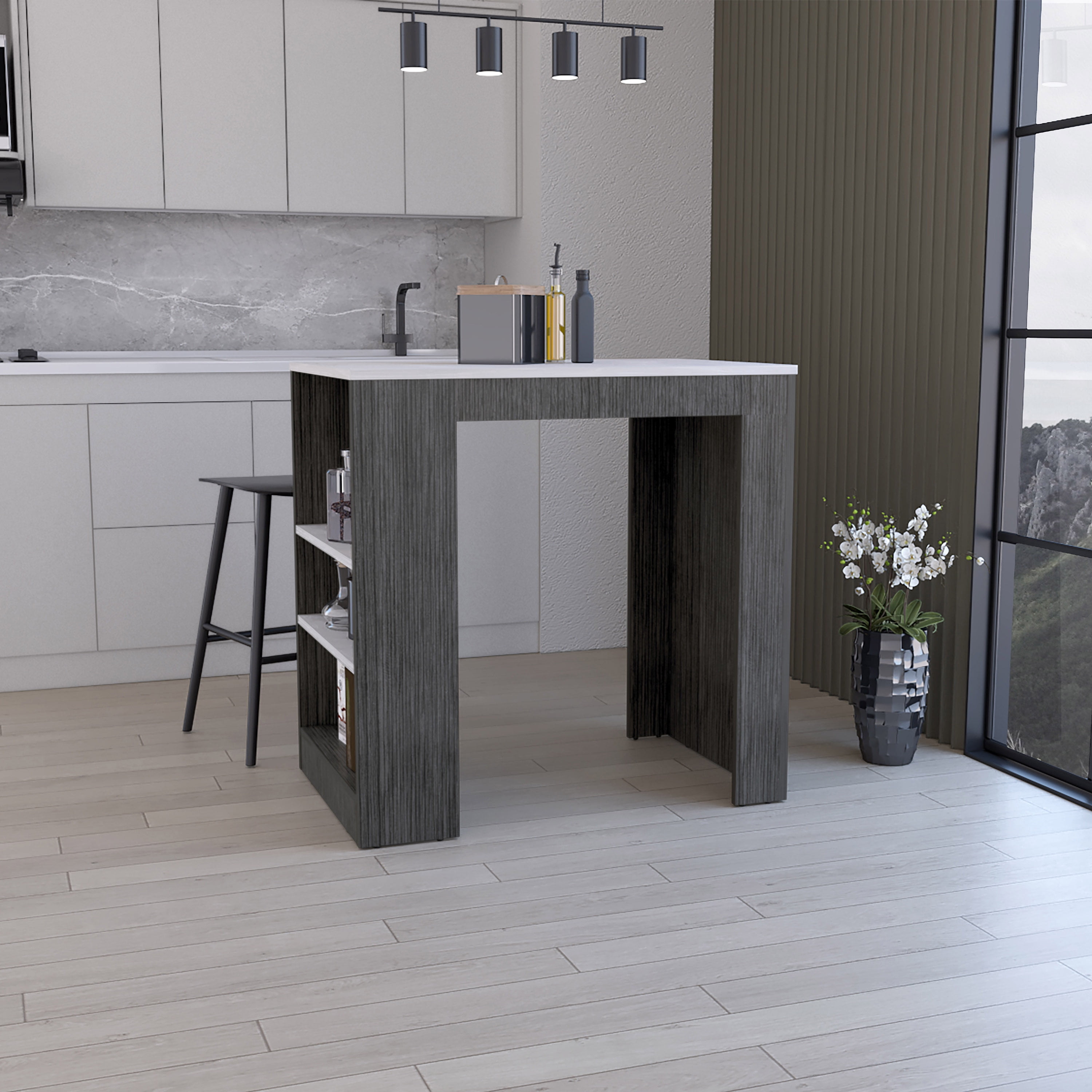 CoSoTower Kitchen Island, Kitchen Bar Table 36" H, 3-Side Shelves ...