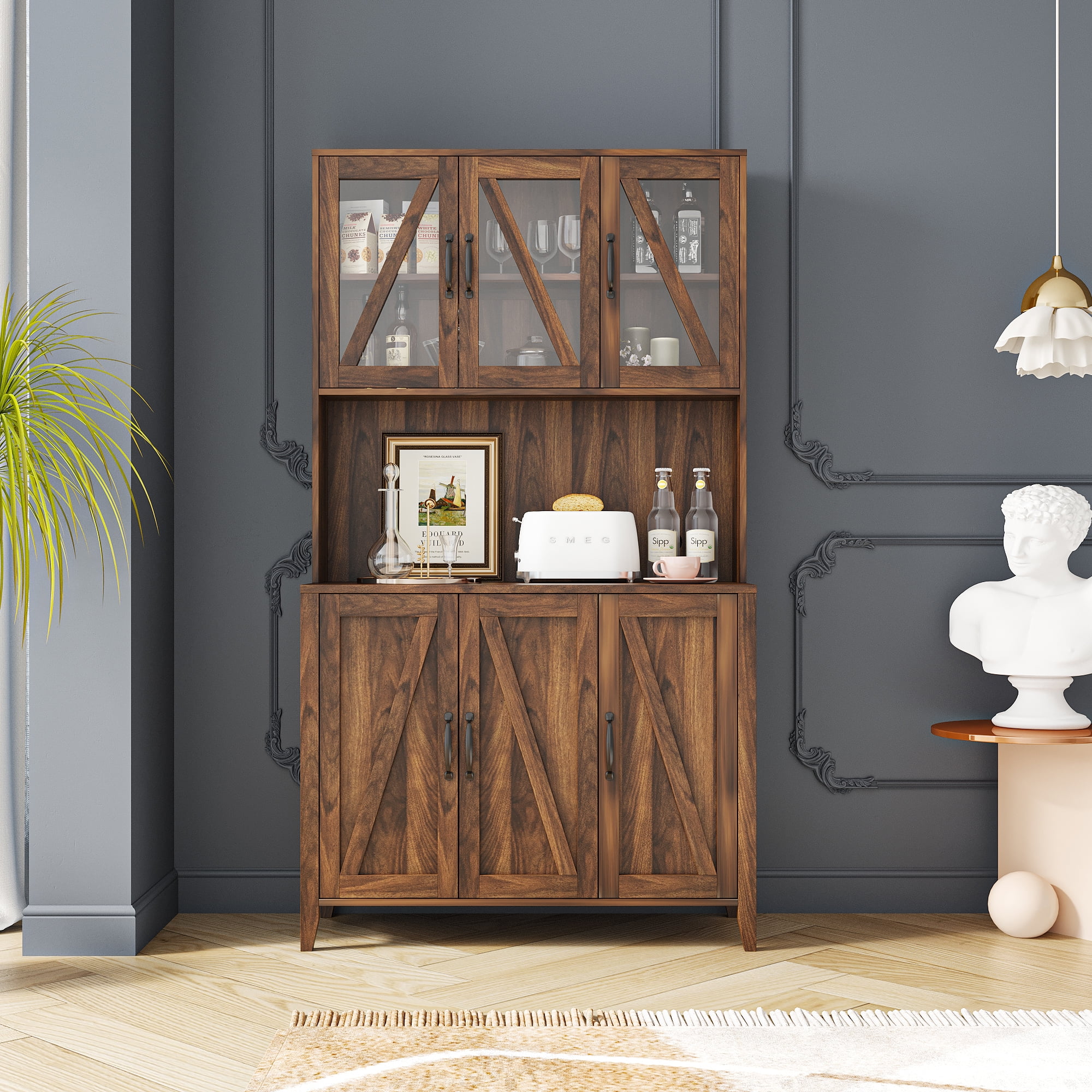 CoSoTower Large Kitchen Pantry Storage Cabinet with Glass Doors ...