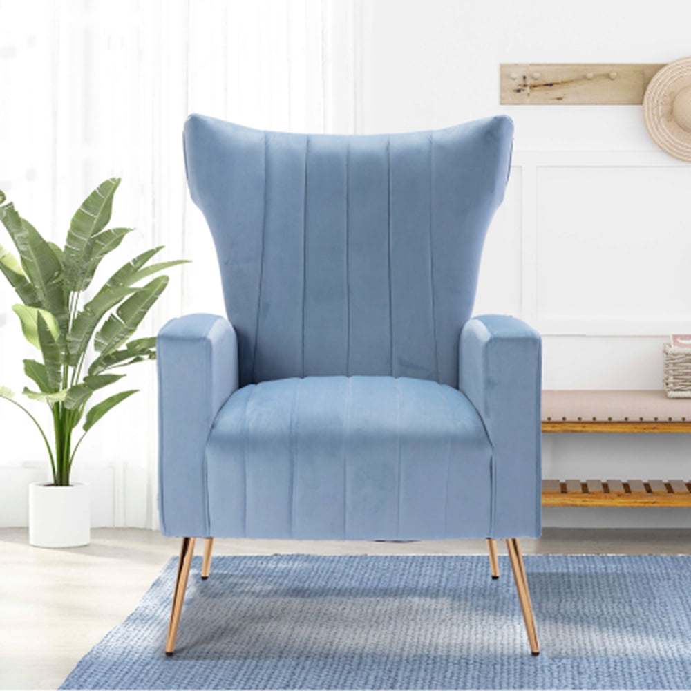CoSoTower Light Blue Velvet Wingback Chair With Golden Leg - Walmart.com