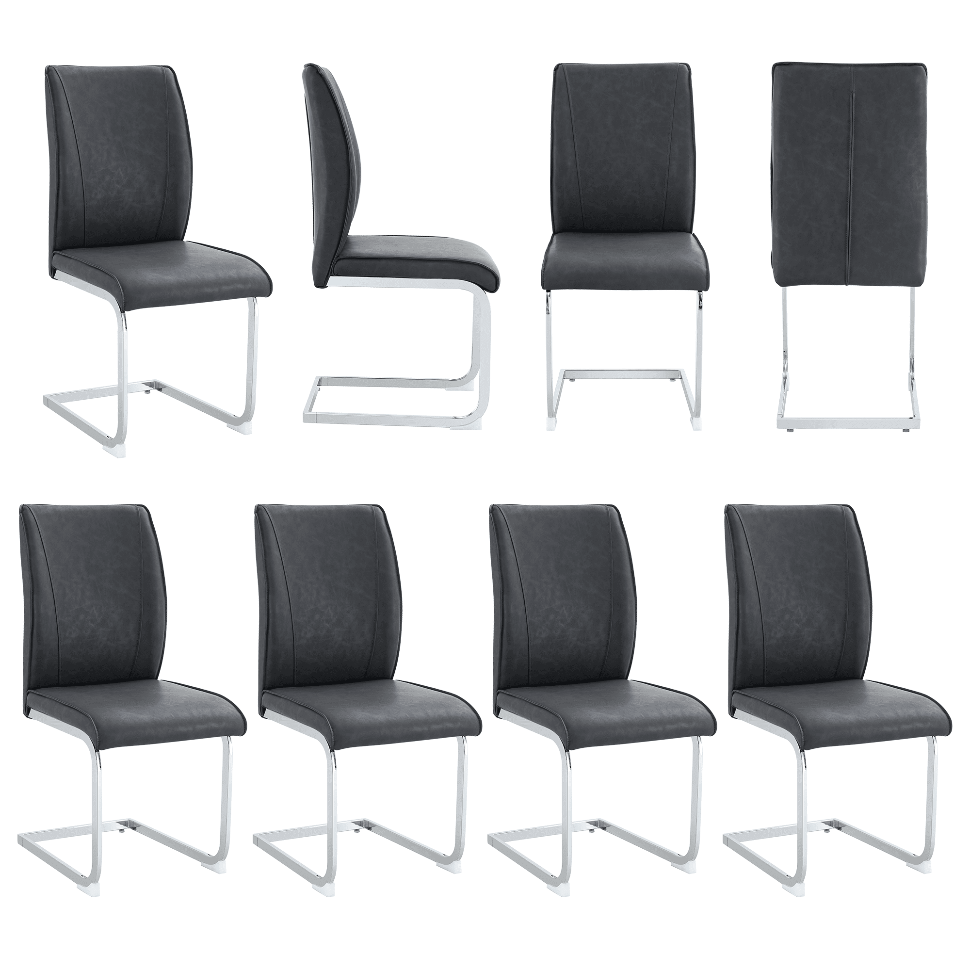 CoSoTower Luxury Simple Arch Chair - Set of 8 Dark Gray PU Material ...