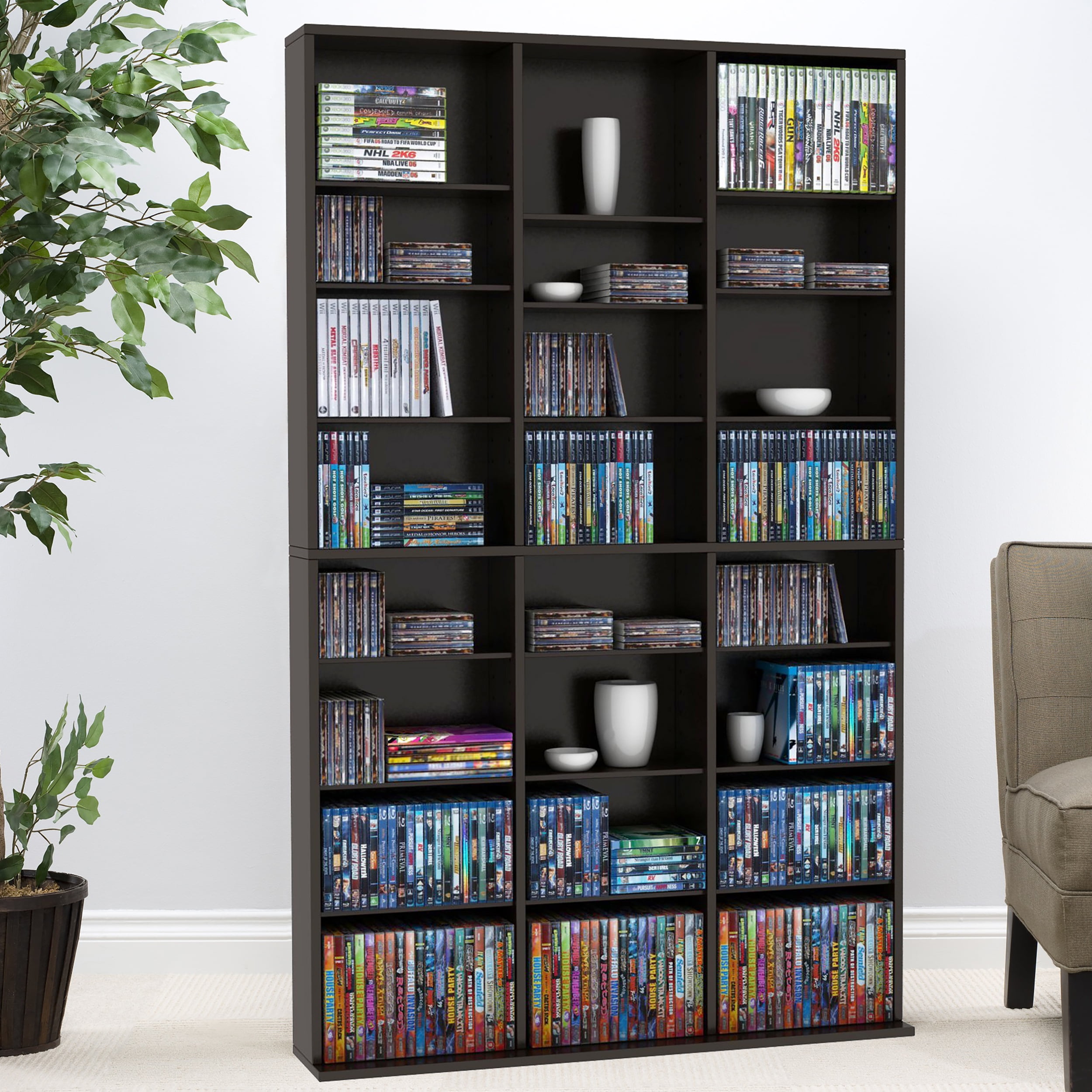CoSoTower Media Shelving Unit, 6 Fixed Shelves, 18 Adjustable Shelves ...