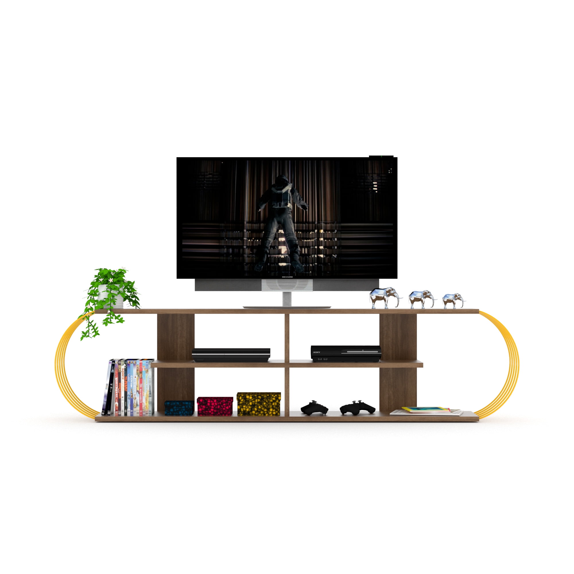 CoSoTower Mid Century Modern TV Stand 4 Shelves Open Storage ...