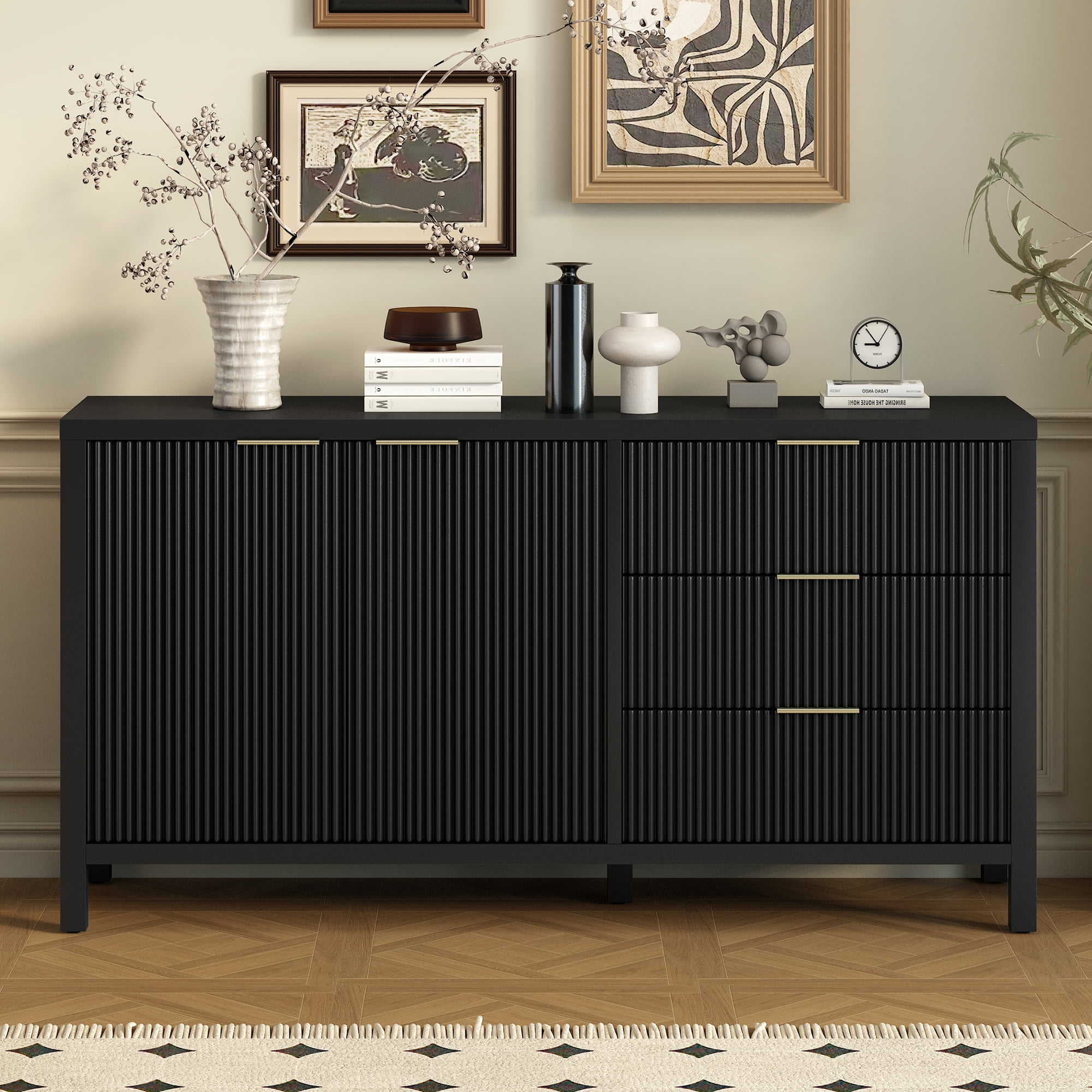 CoSoTower Minimalist Wave-Pattern Sideboard with Functional Storage ...