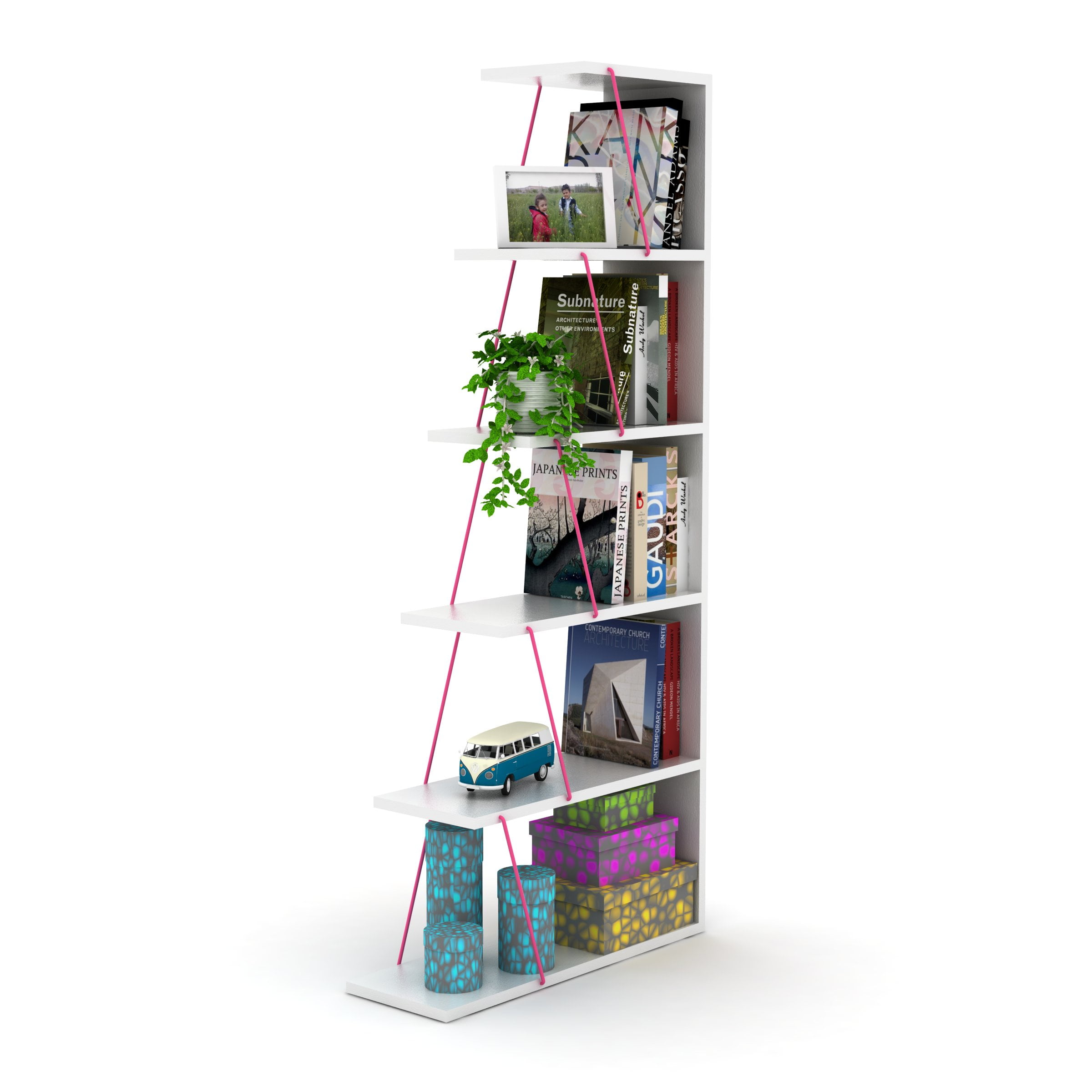 CoSoTower Modern 5 Tier Ladder Bookshelf Organizers, Narrow Bookshelf ...