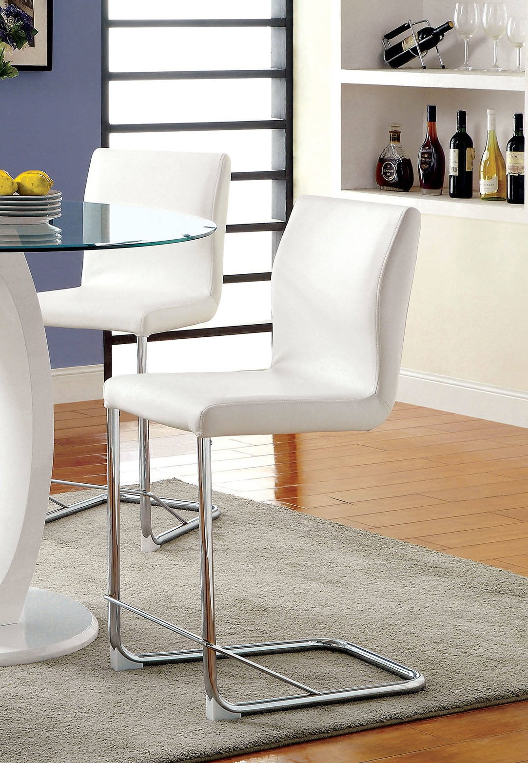 CoSoTower Modern Elegance White Color Leatherette 2Pcs Counter Height Dining Chairs Chrome Metal ...
