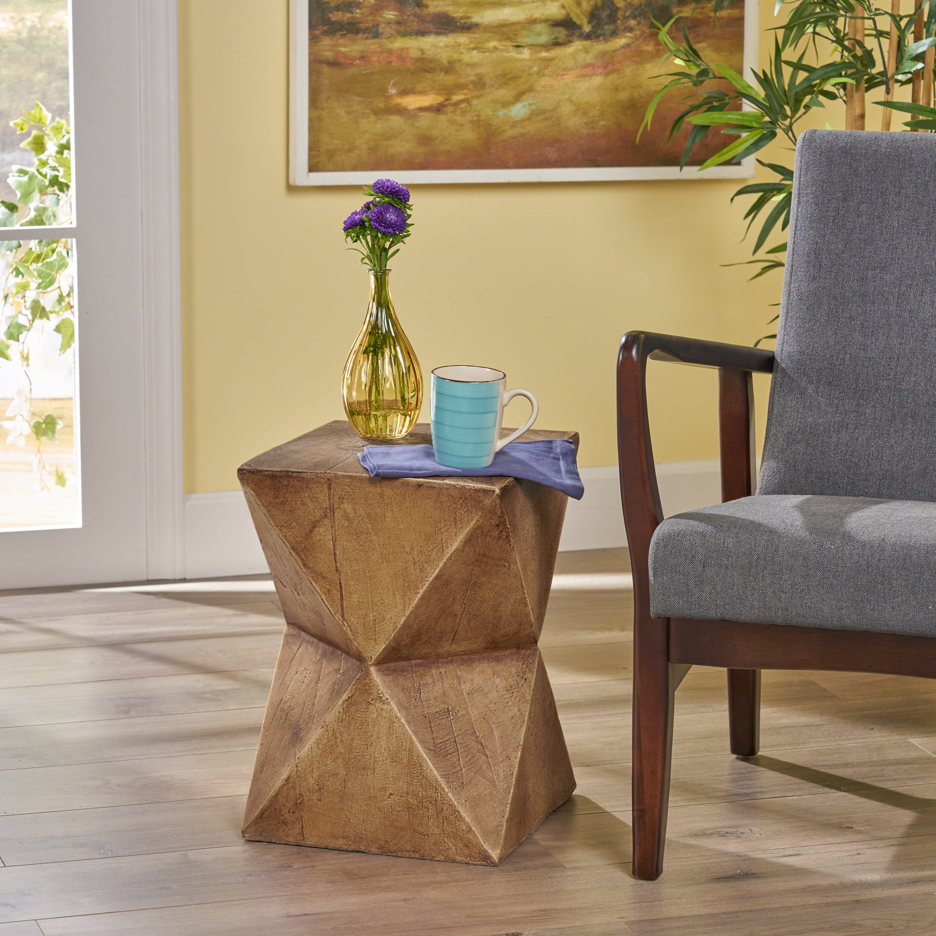 CoSoTower Modern Hand-Painted Concrete Side Table - 17.75" Abstract ...