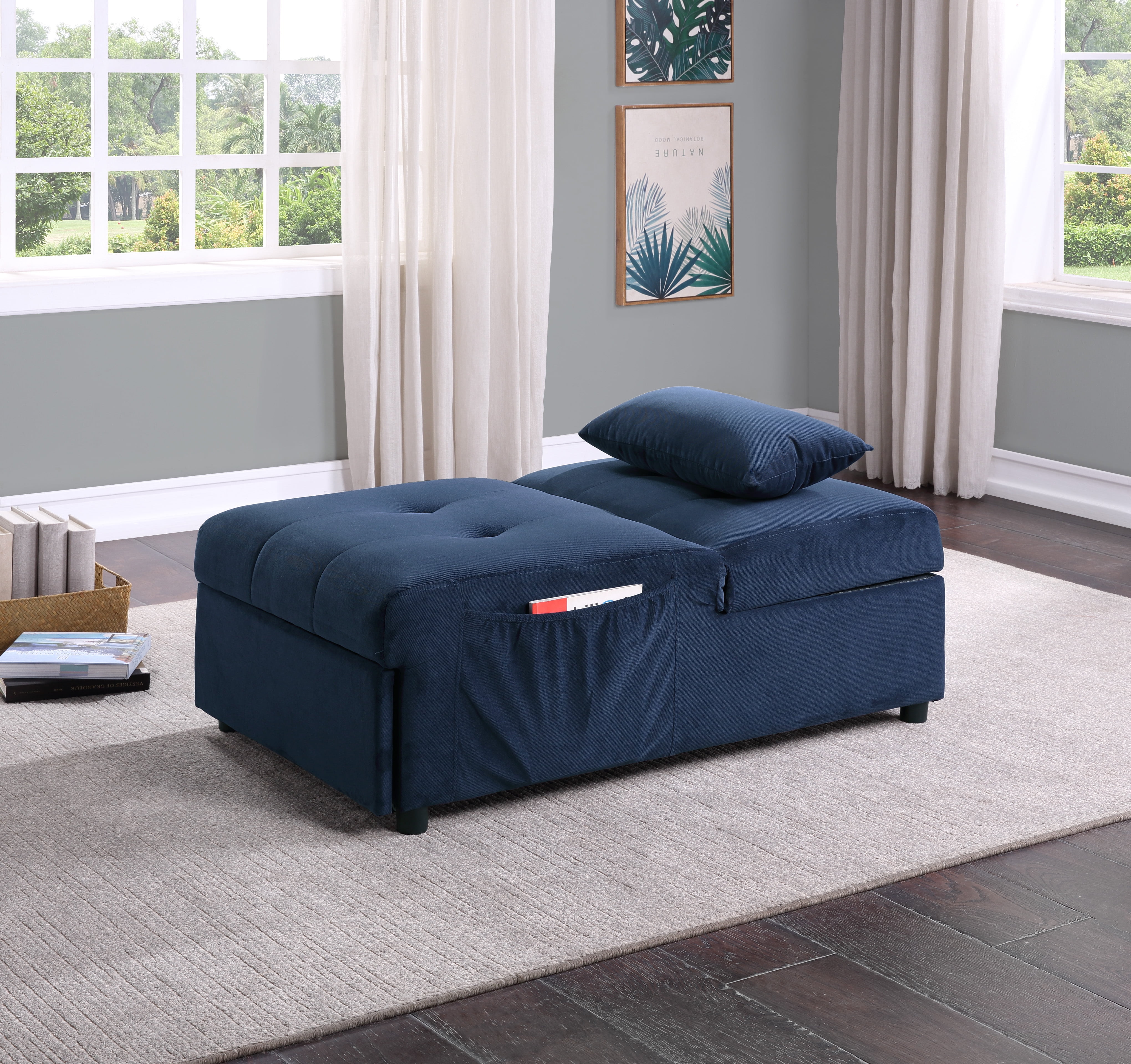 CoSoTower Modern Lift Top Storage Bench with Pull-Out Bed 1pc Dark Blue ...