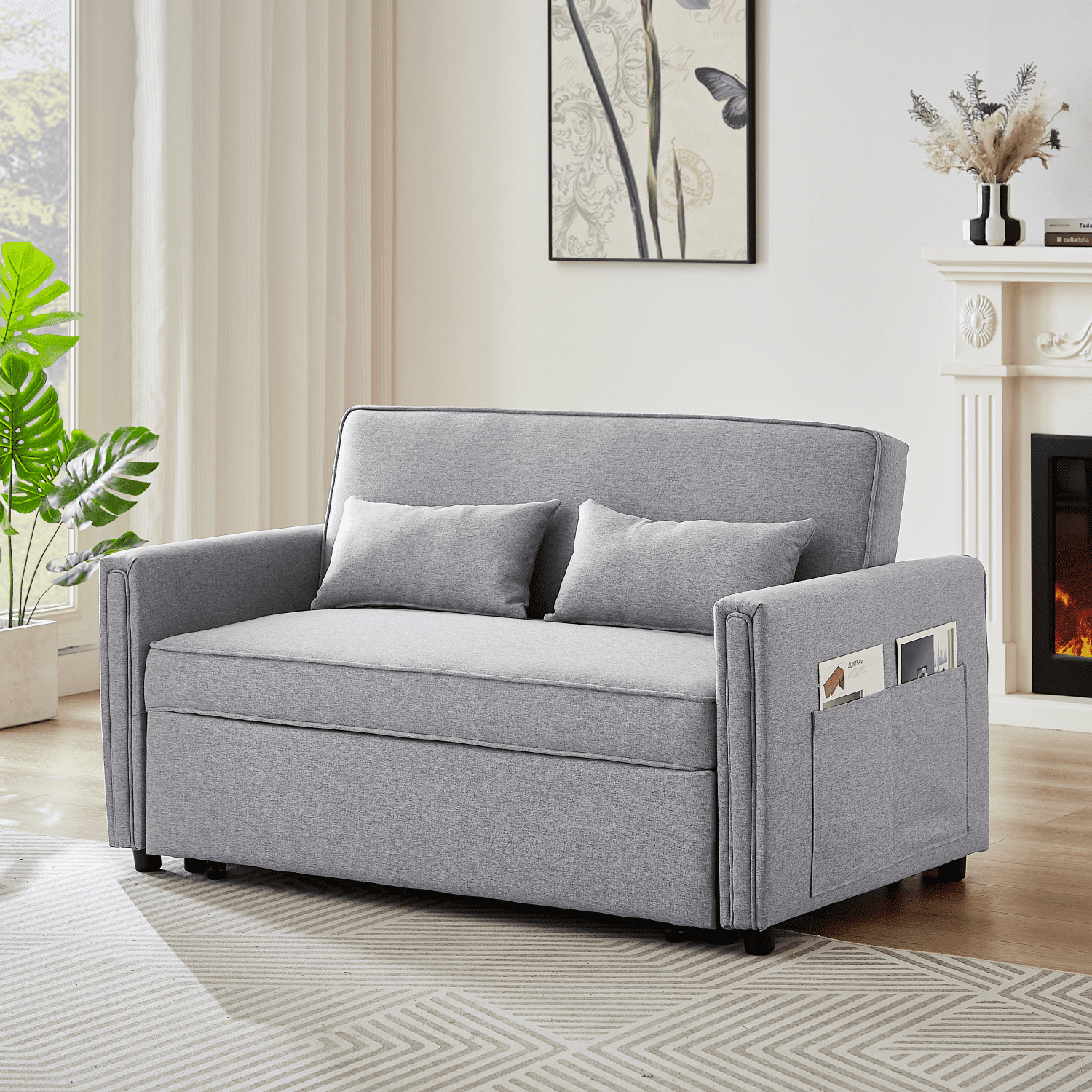 CoSoTower Modern Linen Convertible Loveseat Sleeper Sofa Couch with ...