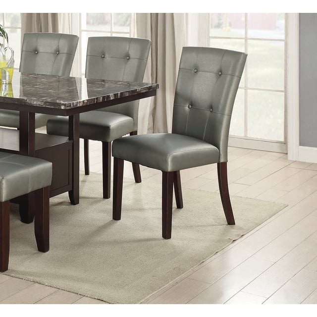 CoSoTower Modern Parson Chairs Silver Faux Leather Tufted Set of 2 Side ...