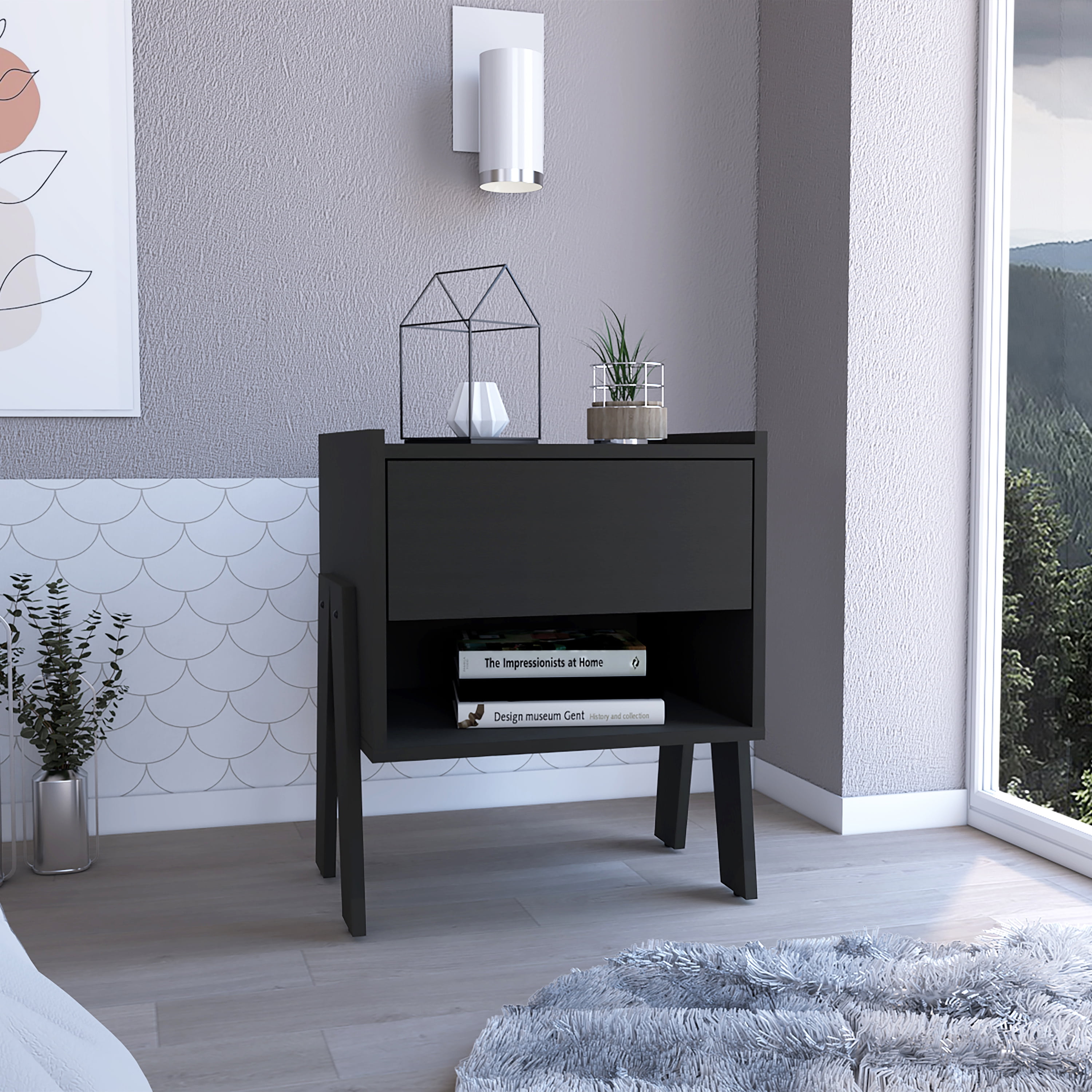 CoSoTower Nightstand, One Drawer, One Open Shelf, Black - Walmart.com