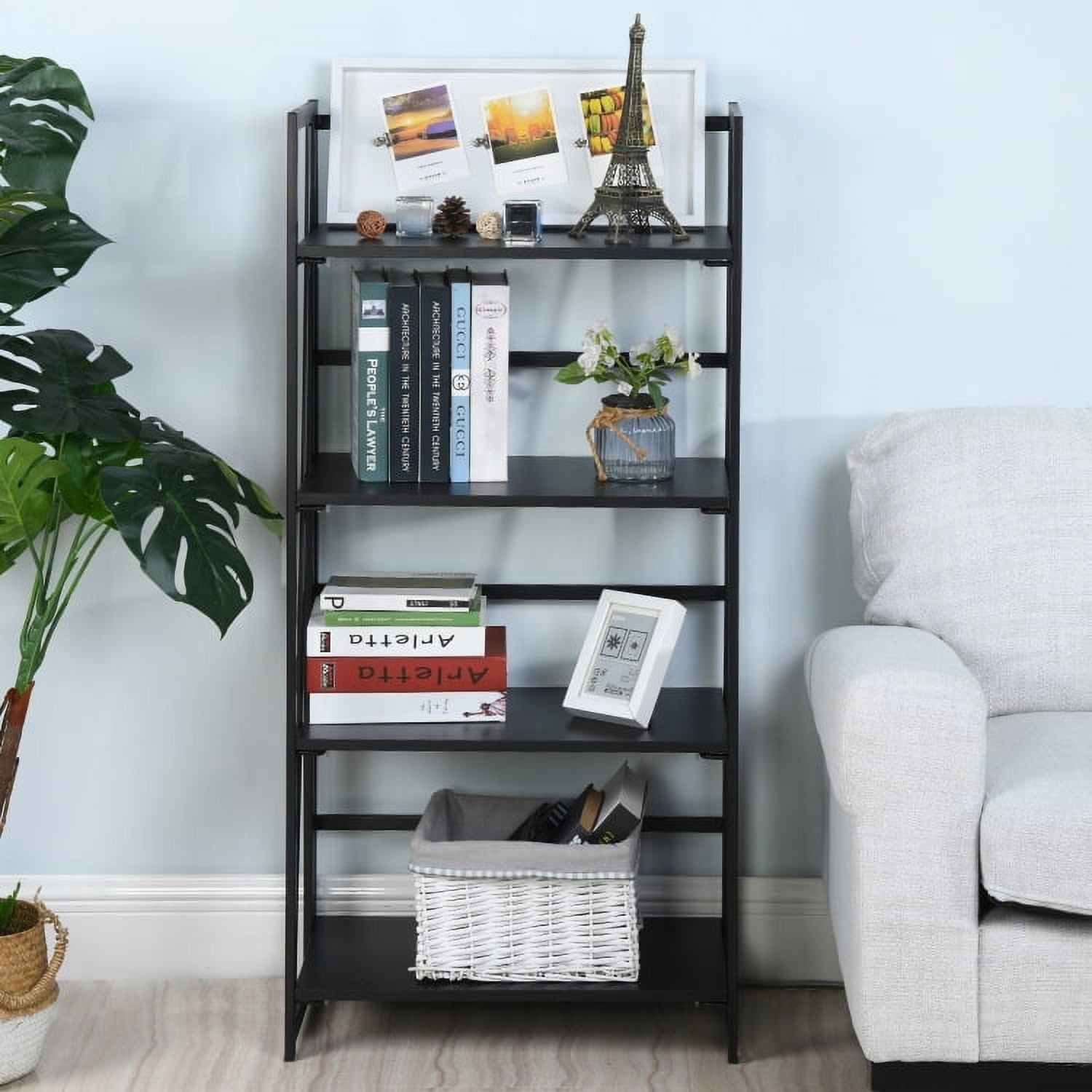 Cosotower No Assembly Folding Bookshelf Storage Shelves 4 Tiers Stand Storage Rack Shelves