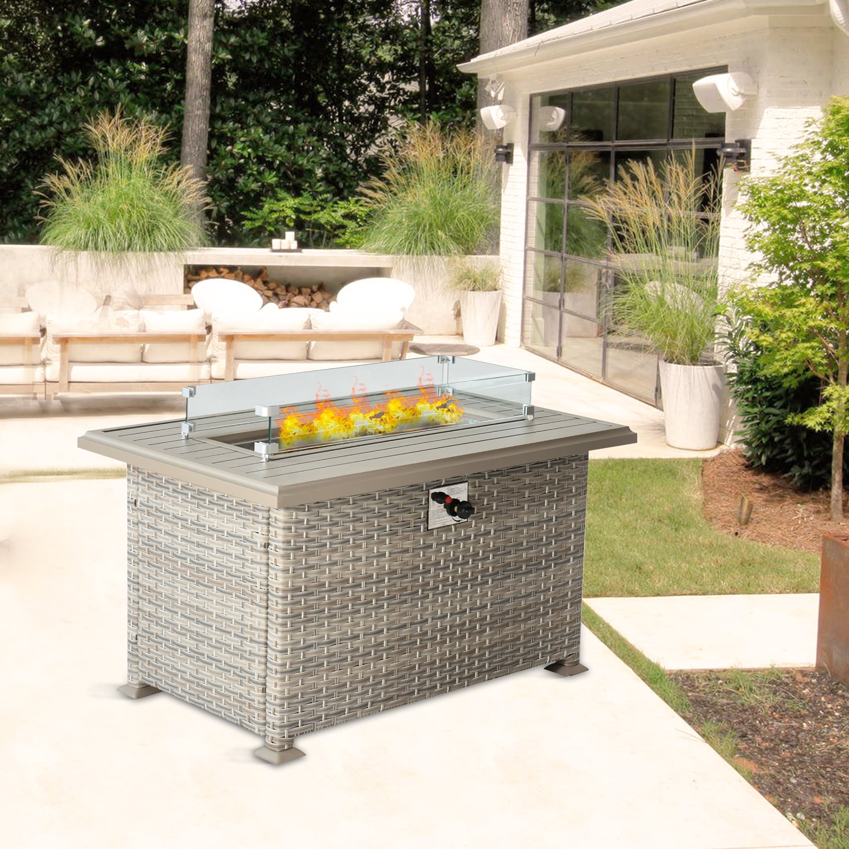 CoSoTower Outdoor Wicker Gas Fire Table, Patio Propane Gas Fire Pit W ...