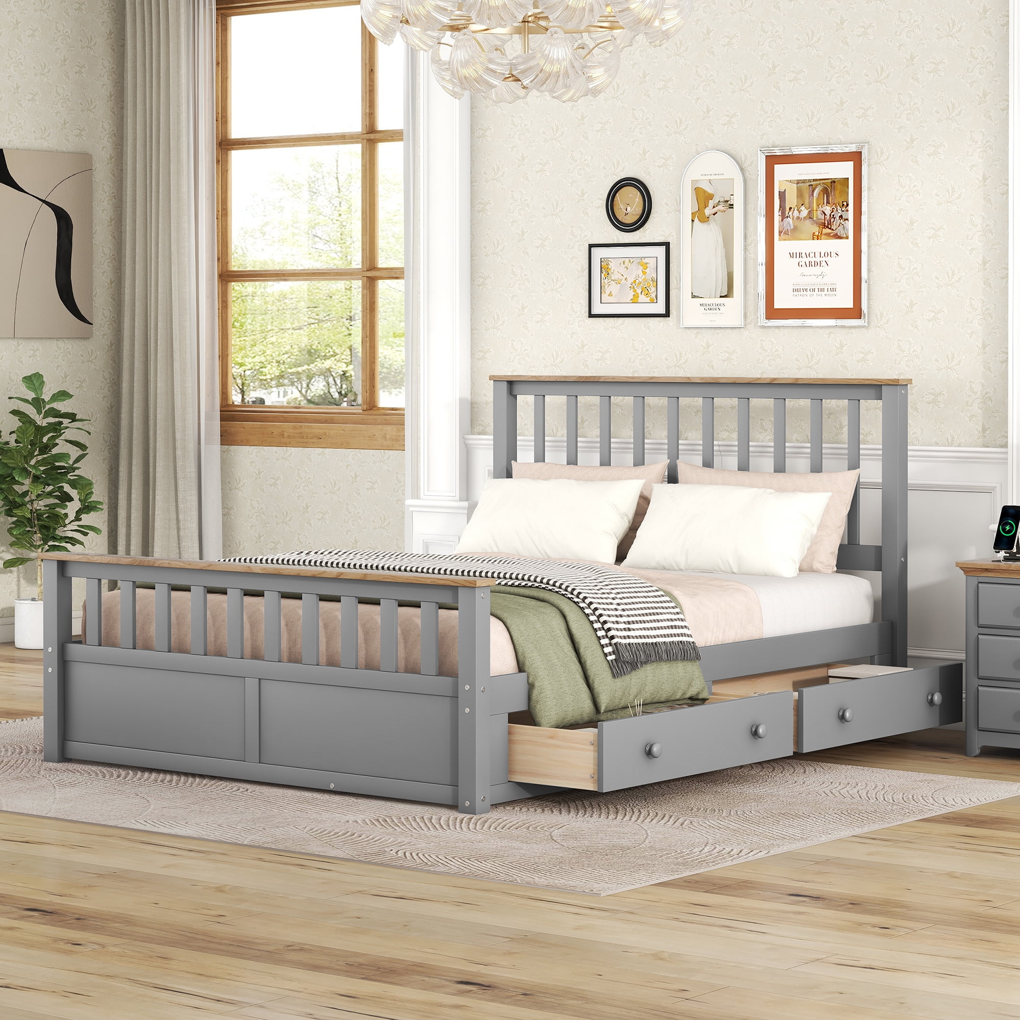 CoSoTower Queen Size Wood Platform Bed with Two Drawers and Wooden Slat ...