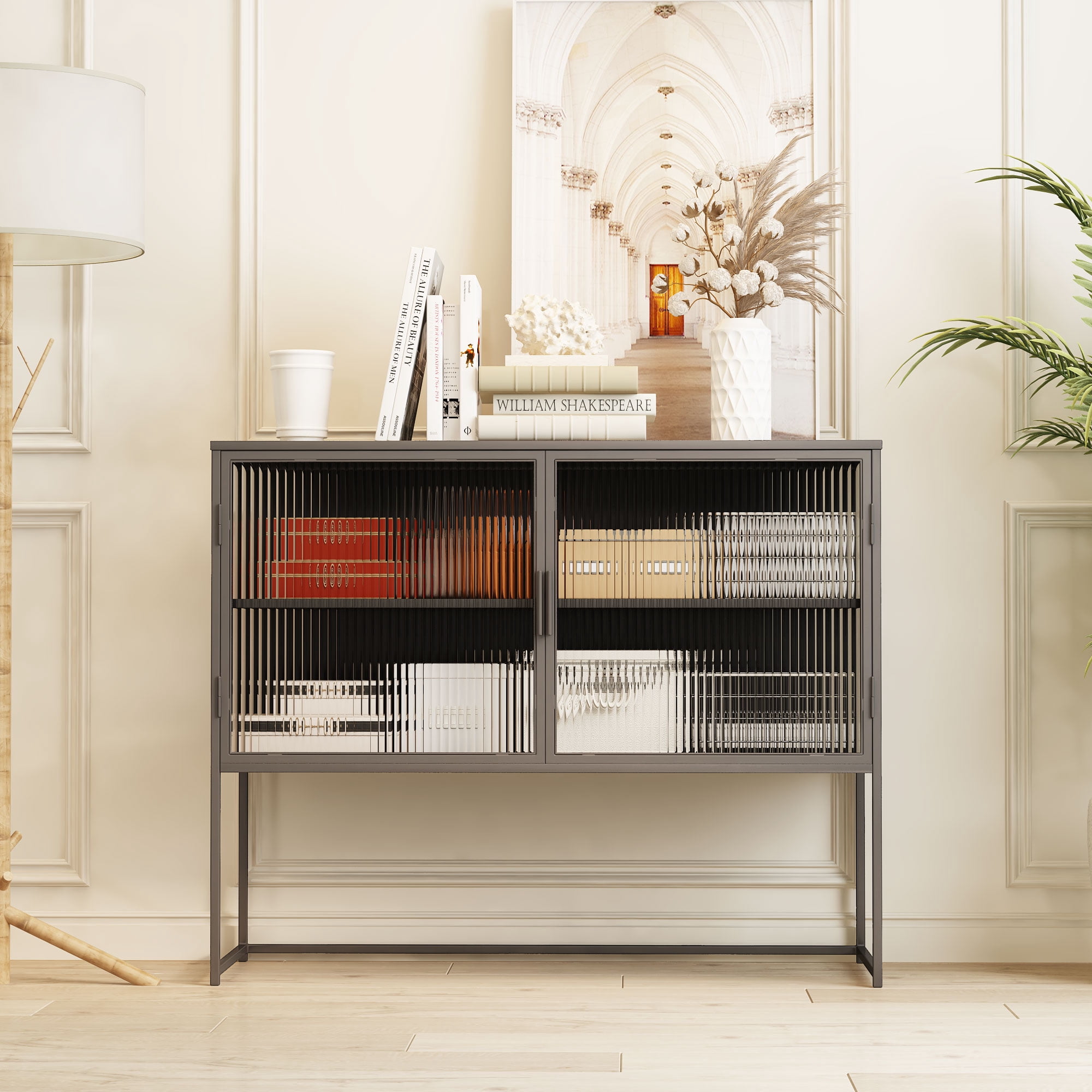CoSoTower Retro Style Fluted Glass Sideboard Storage Cabinet Simple ...